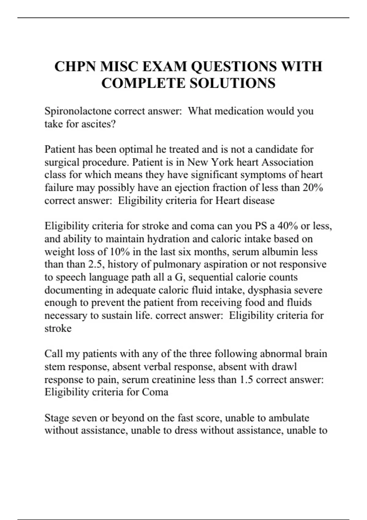 CHPN MISC EXAM QUESTIONS WITH COMPLETE SOLUTIONS - CHPN MISC - Stuvia US