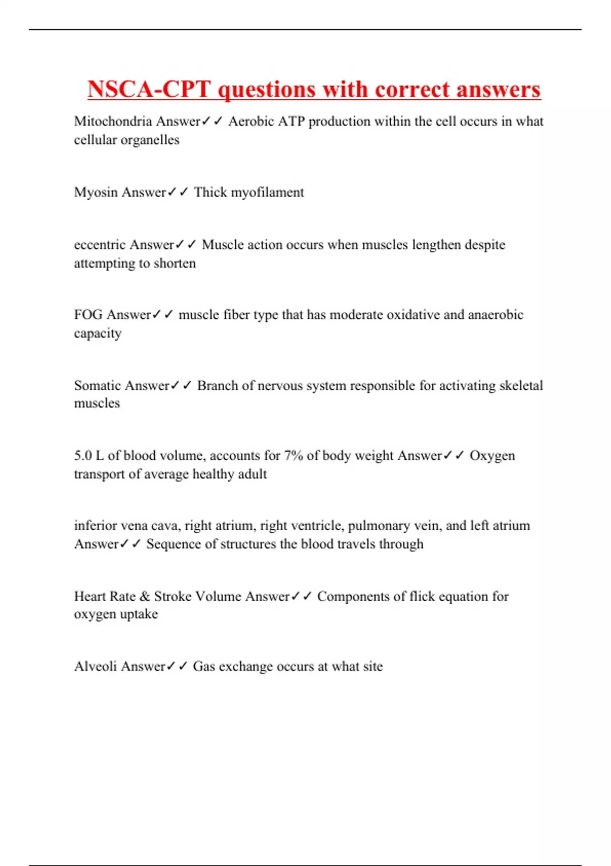 NSCA-CPT questions with correct answers - NSCA - Stuvia US