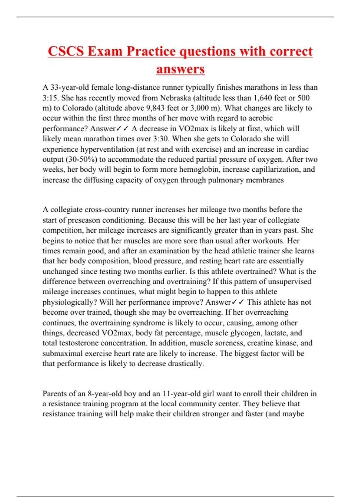 CSCS Exam Practice questions with correct answers - CSCS - Stuvia US