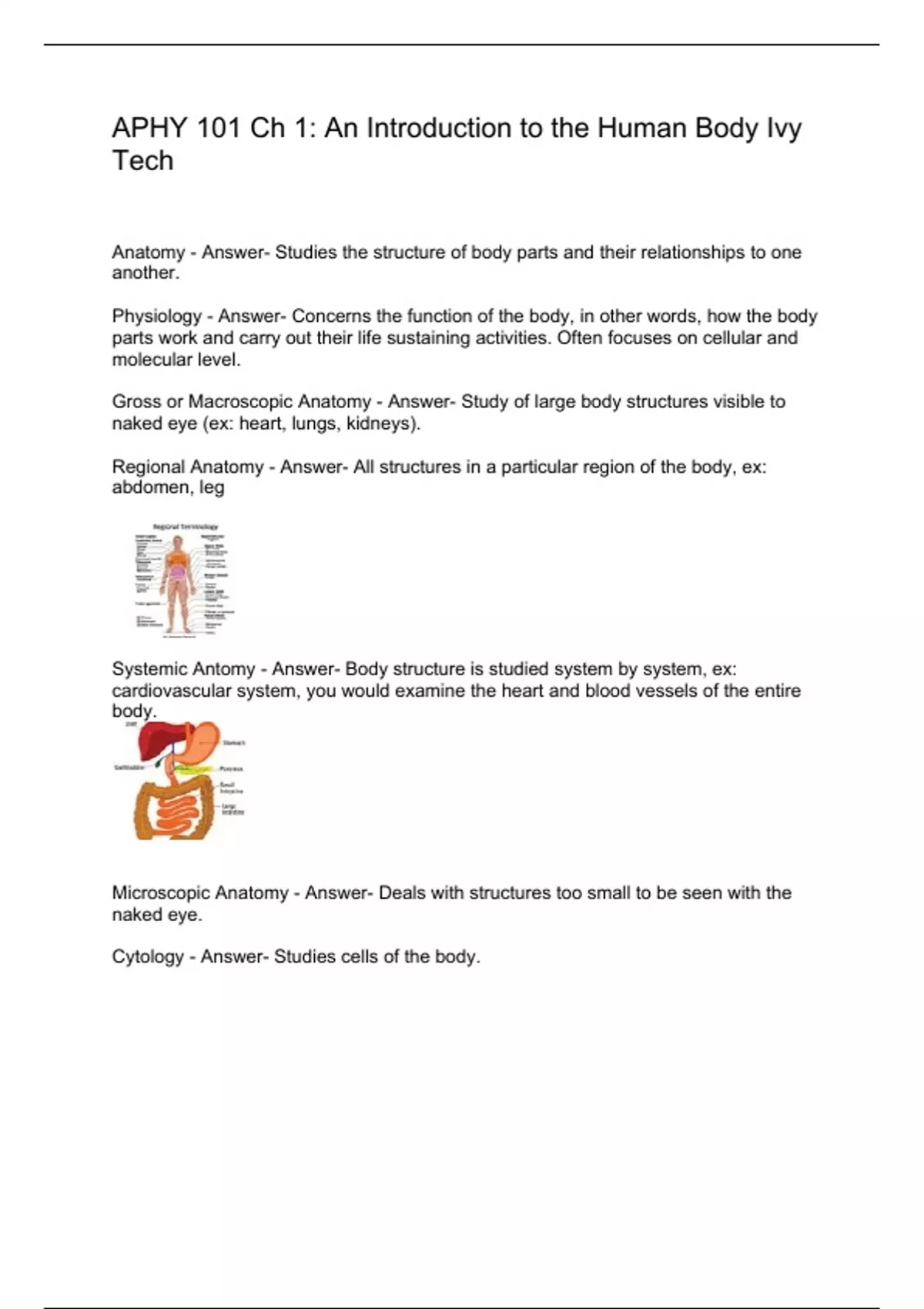 APHY 101 Ch 1: An Introduction to the Human Body Ivy Tech - APHY 101 ...