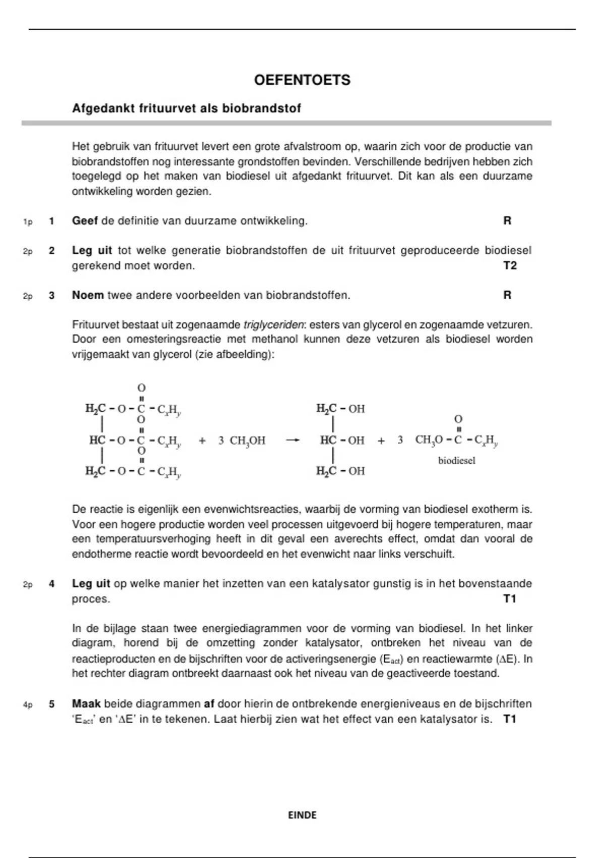 Scheikunde oefentoets hoofdstuk 8 Duurzaamheid en hoofdstuk 14 grootschalige productie ...
