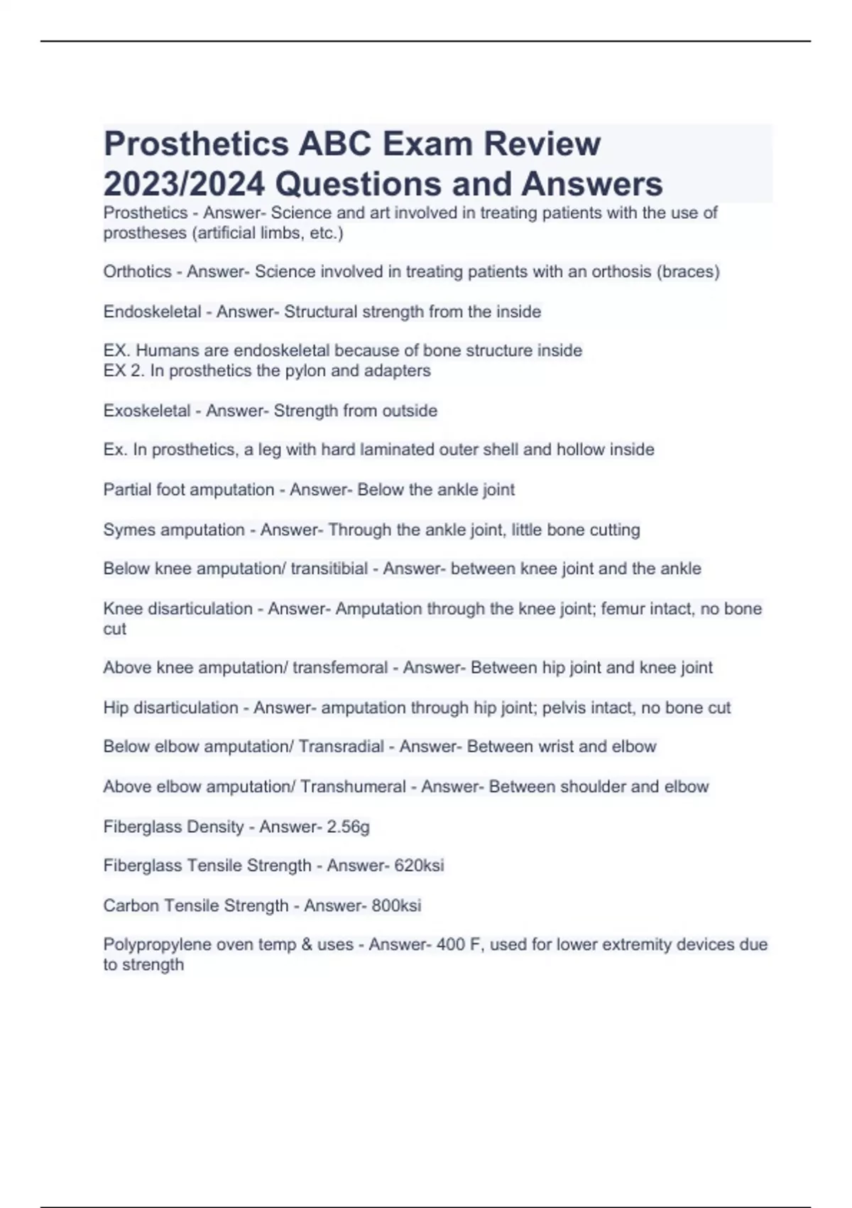Prosthetics ABC Exam Review 2023/2024 Questions and Answers ...