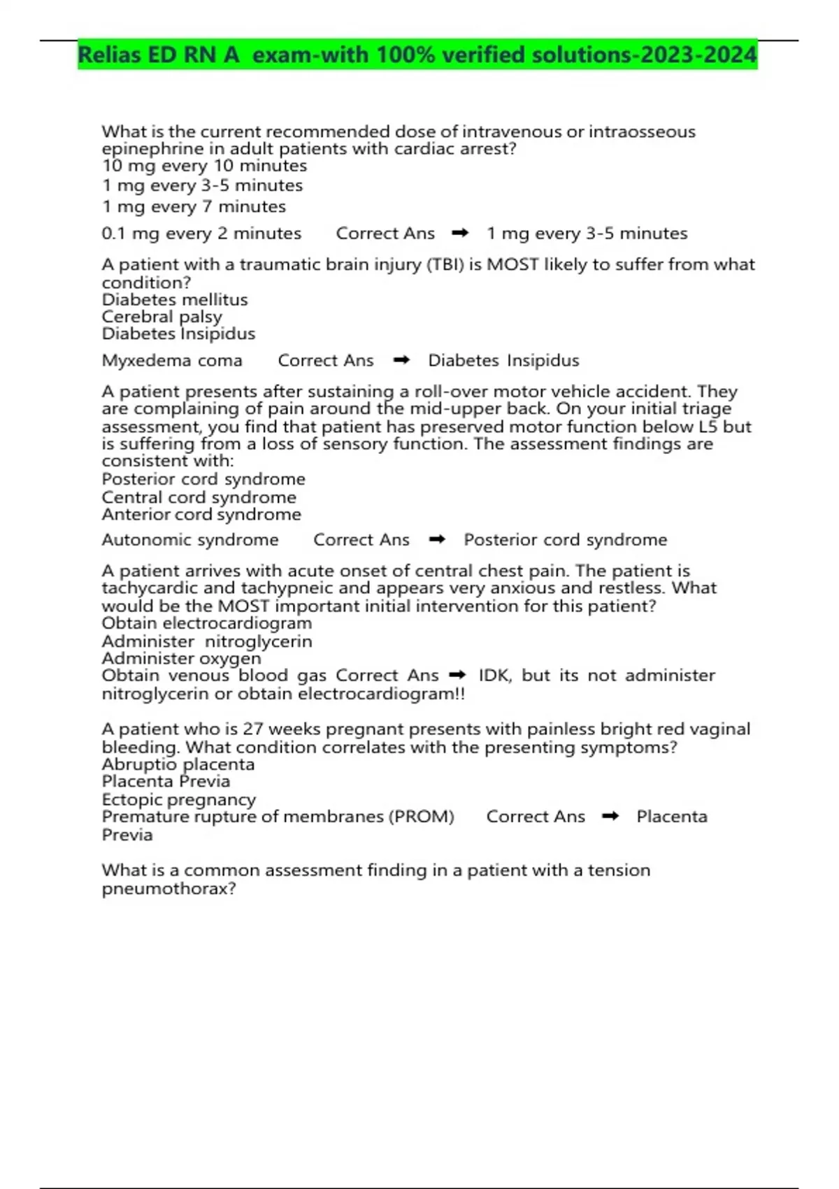 Relias ED RN A exam-with 100% verified solutions- - Relias ED RN A ...