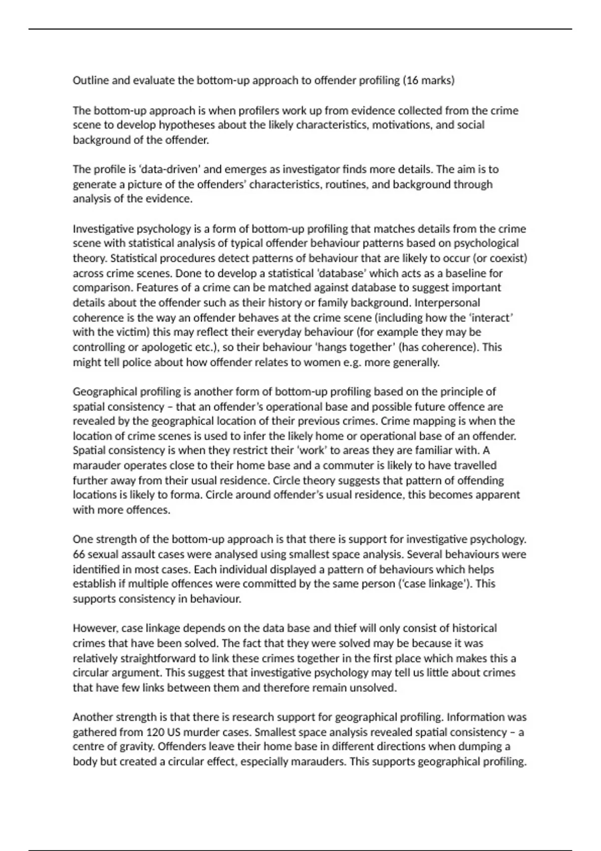 Bottom-up approach of offending essay, 16 marker - Forensic psychology ...