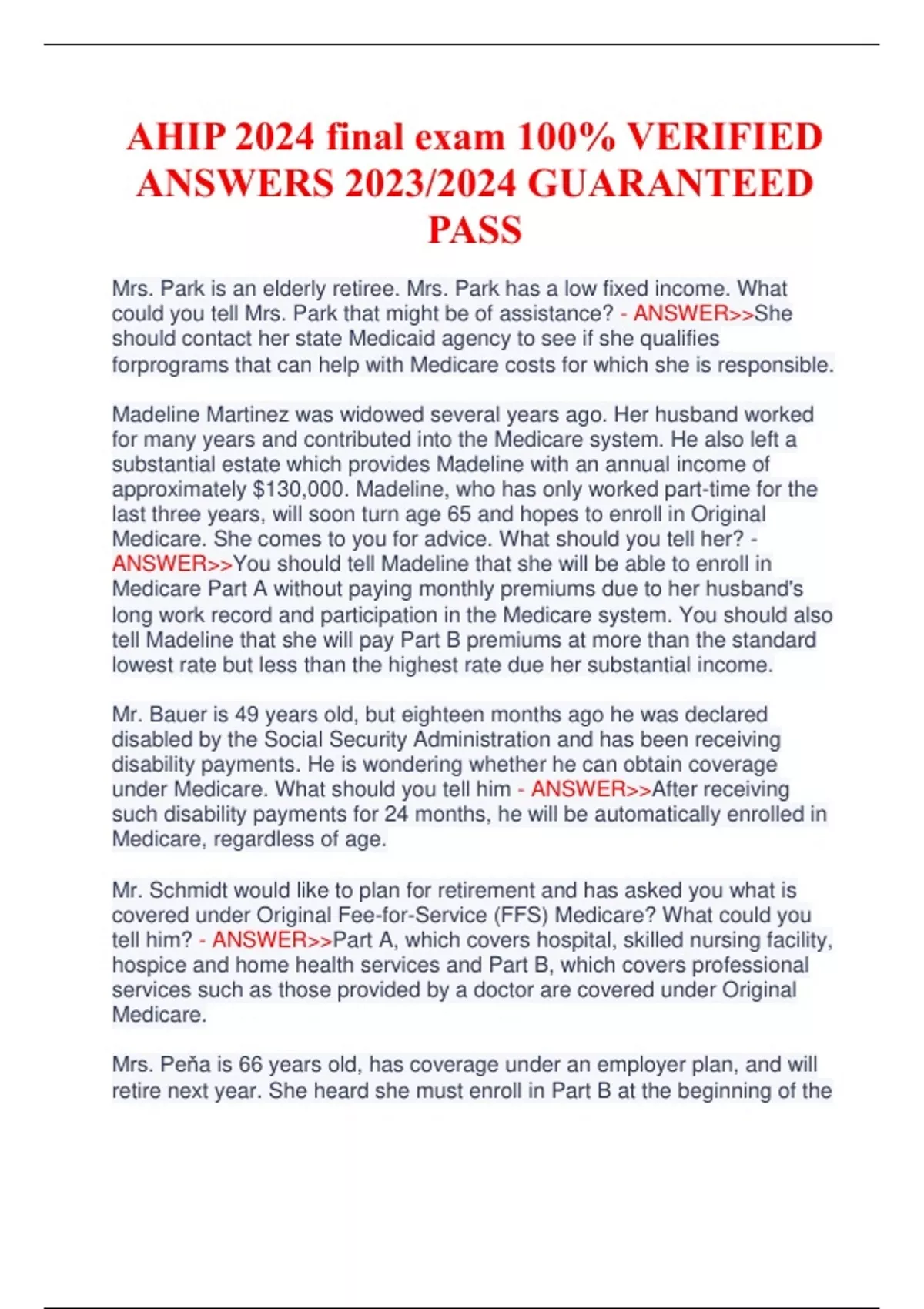 AHIP 2024 final exam 100% VERIFIED ANSWERS 2023/2024 GUARANTEED PASS ...