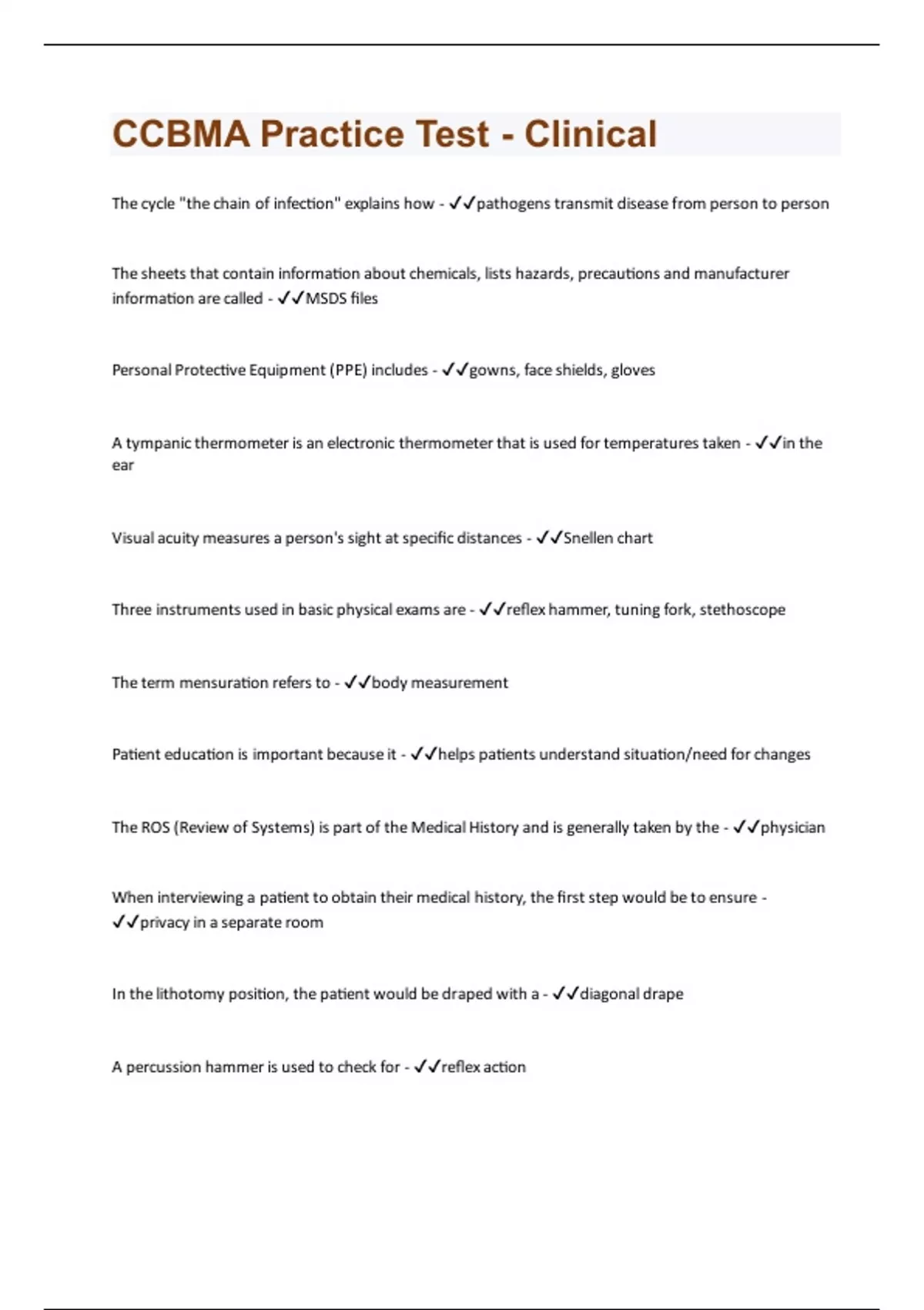CCBMA Clinical | Questions and Answers with complete solution - CCBMA ...