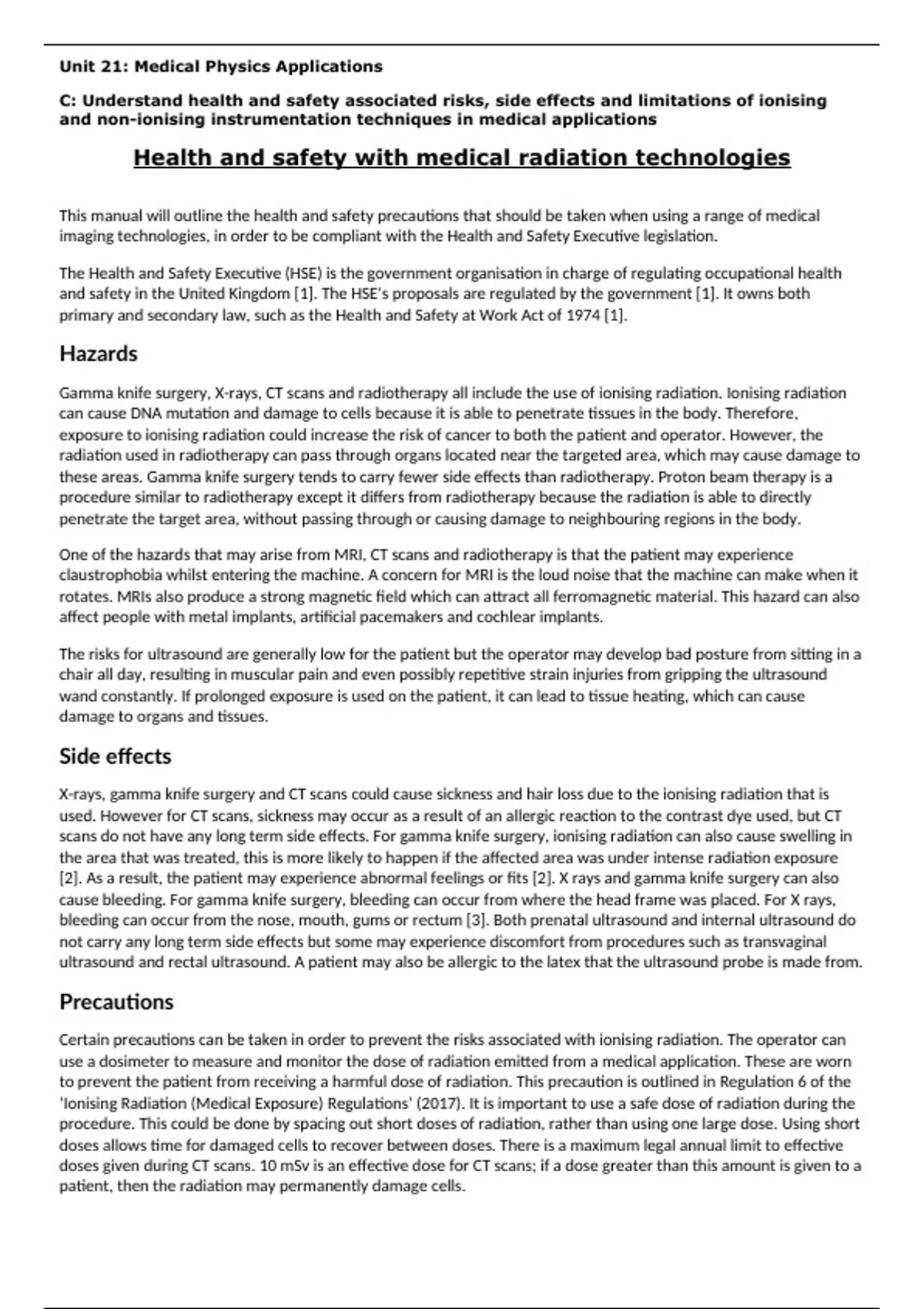 Btec Applied Science Unit 21c Radiation Health And Safety Distinction Unit 21 Medical