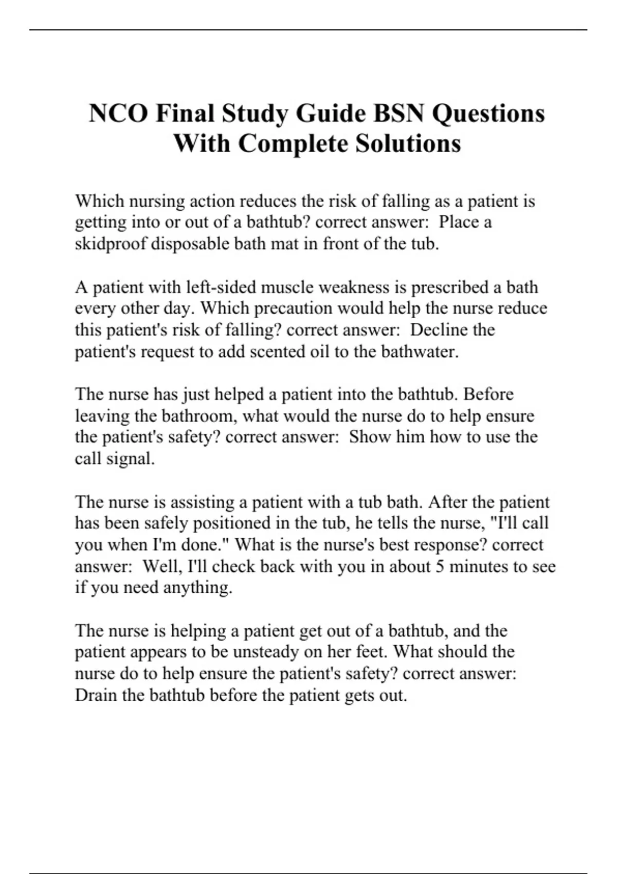 NCO Final Study Guide BSN Questions With Complete Solutions - BSN 205 ...