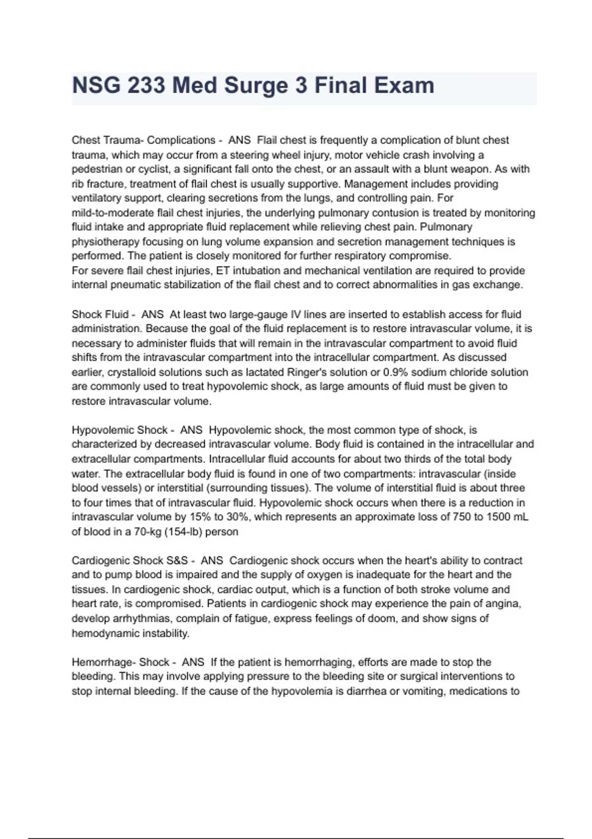 NSG 233 Med Surge 3 Final Exam Questions With Verified Solutions - Med ...