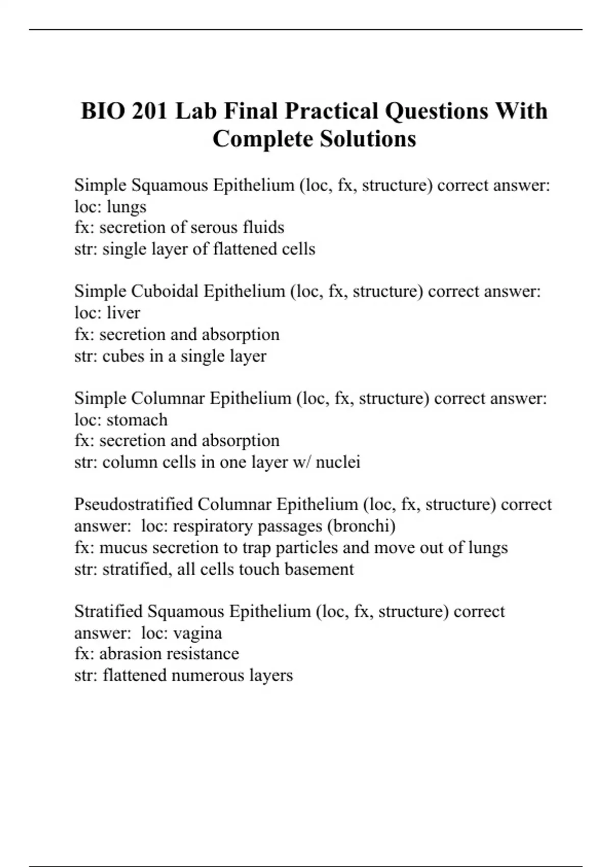 BIO 201 Lab Final Practical Questions With Complete Solutions - BIO 201 ...