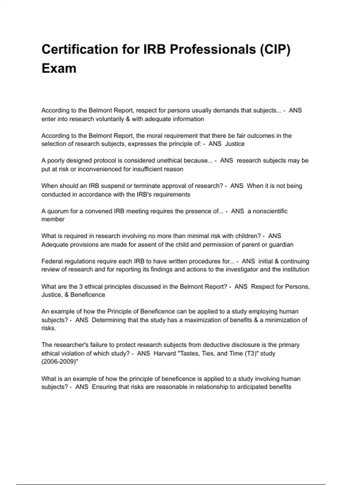 Certification for IRB Professionals (CIP) Exam - Certified IRB ...