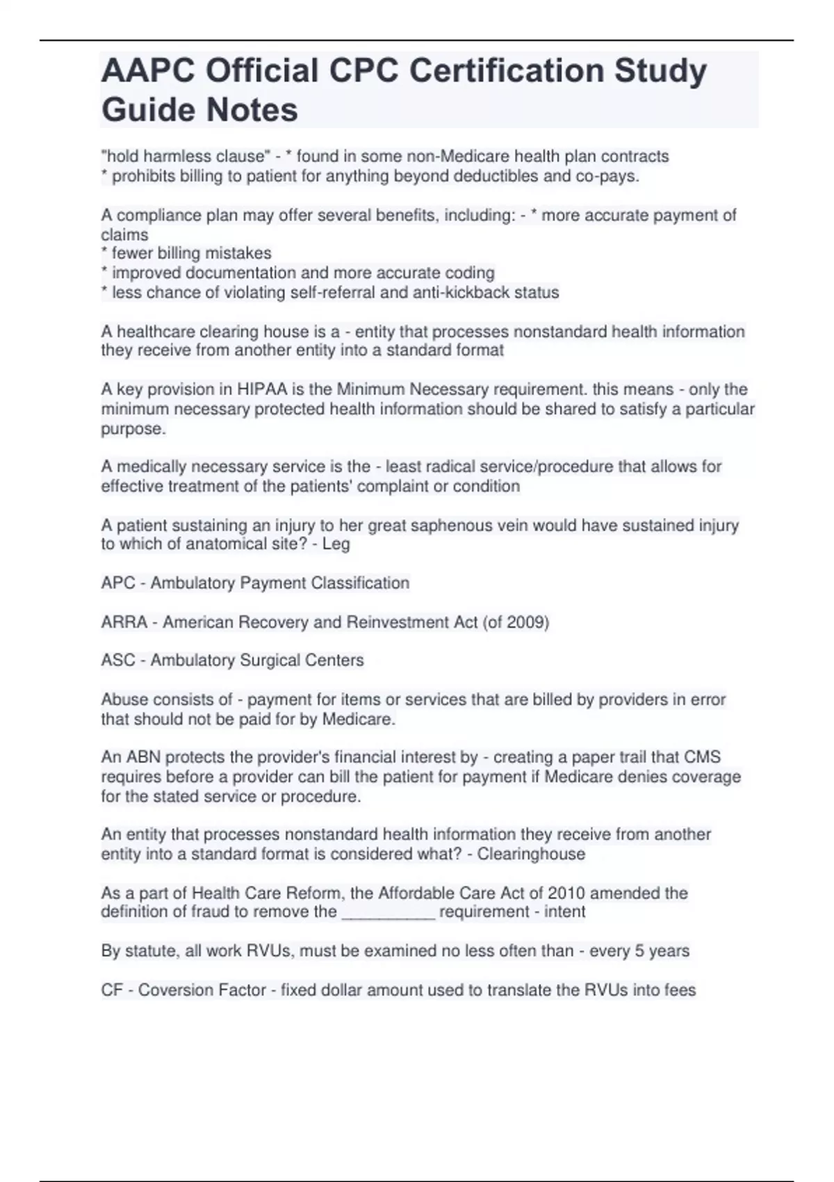 2023 AAPC Official CPC Certification Study Guide Notes - AANP - Stuvia US