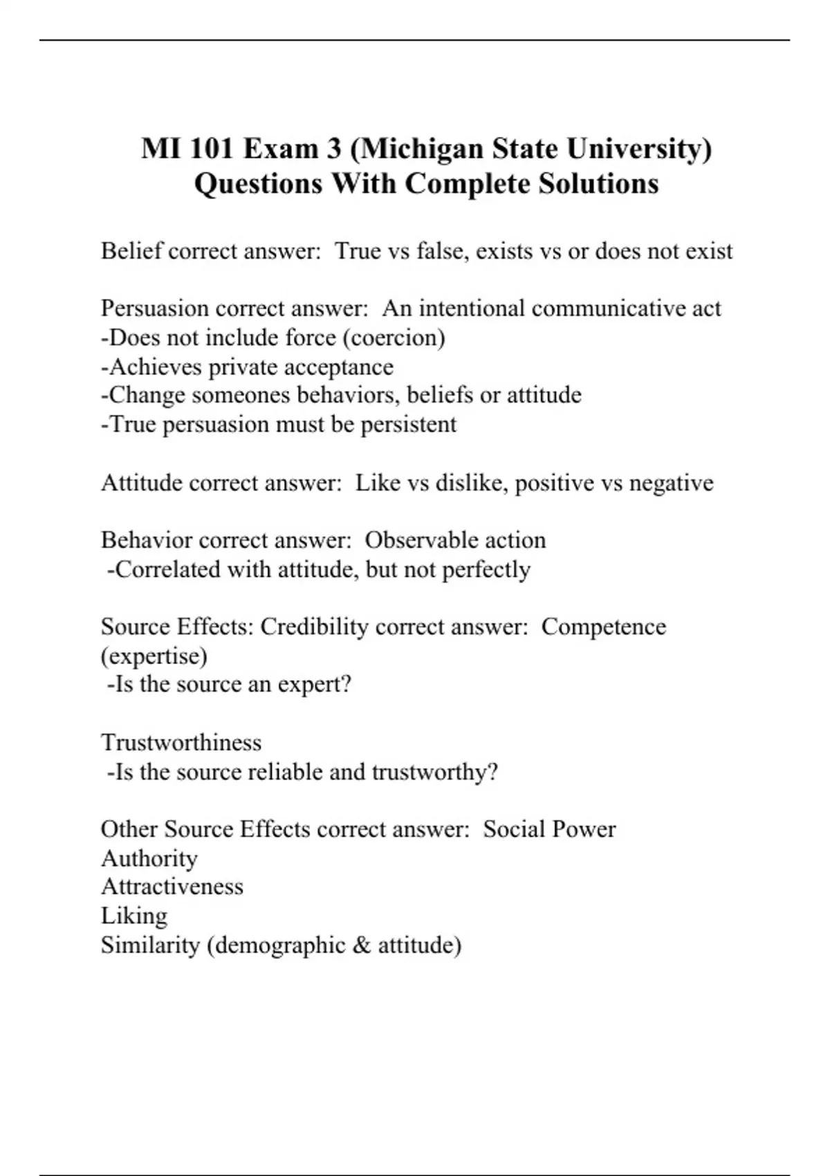MI 101 Exam 3 (Michigan State University) Questions With Complete ...