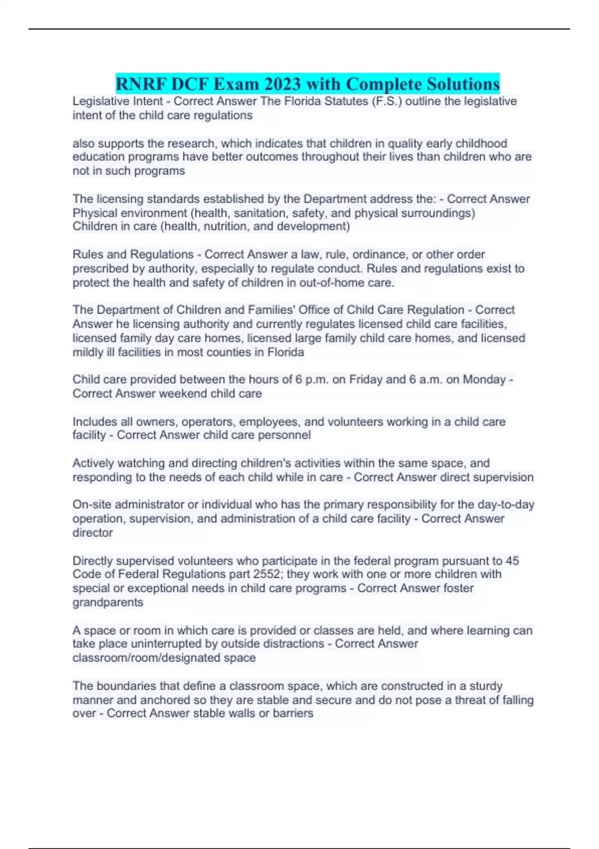 RNRF DCF Exam 2023 with Complete Solutions - RNRF DCF - Stuvia US