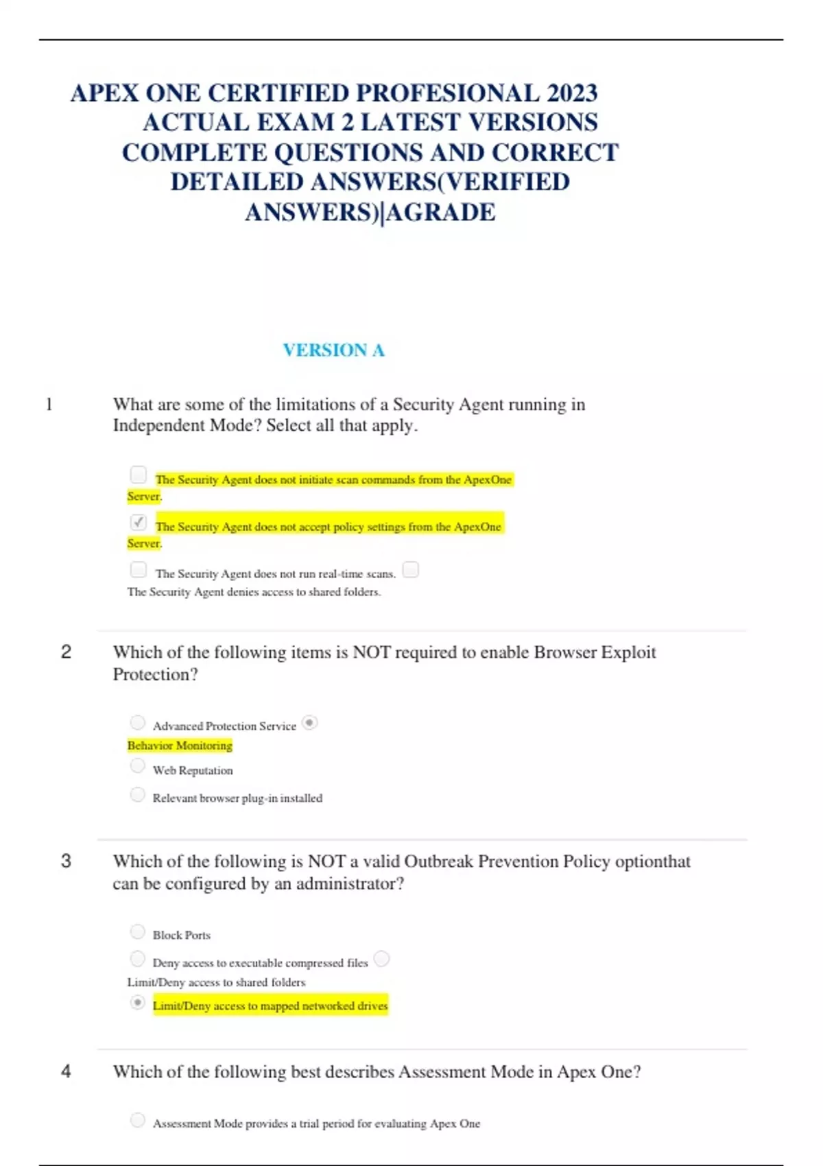 APEX ONE CERTIFIED PROFESIONAL 2023 ACTUAL EXAM 2 LATEST VERSIONS ...