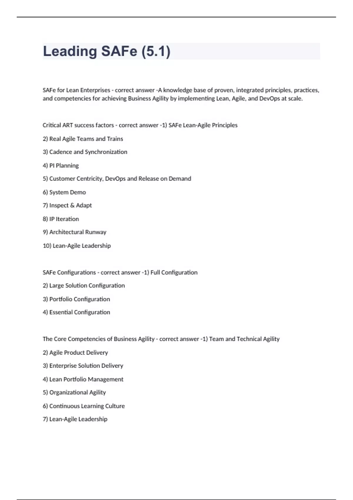 Leading SAFe (5.1) exam 2023 with 100% correct answers - Leading SAFe ...