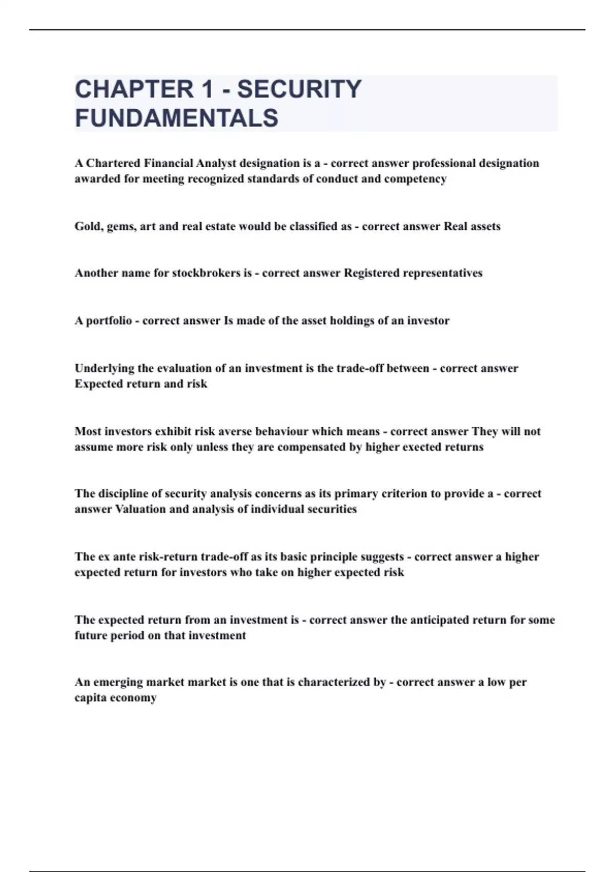 CHAPTER 1 - SECURITY FUNDAMENTALS|UPDATED&VERIFIED|100% SOLVED|GUARANTEED SUCCESS - SECURITY ...