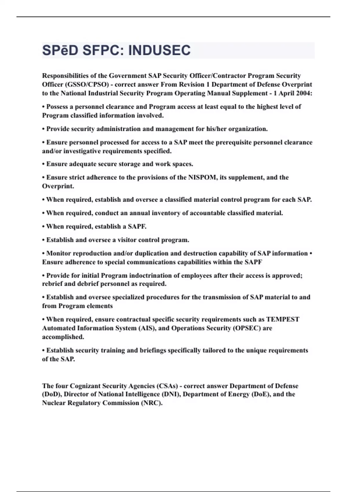 SPēD SFPC: INDUSEC|UPDATED&VERIFIED|100% SOLVED|GUARANTEED SUCCESS ...