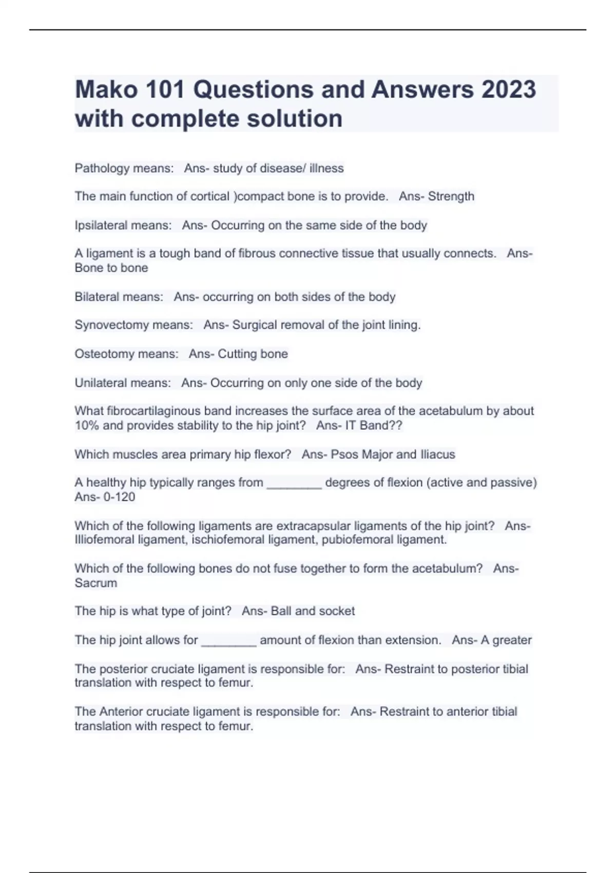 Mako 101 Questions and Answers 2023 with complete solution - Mako 101 ...