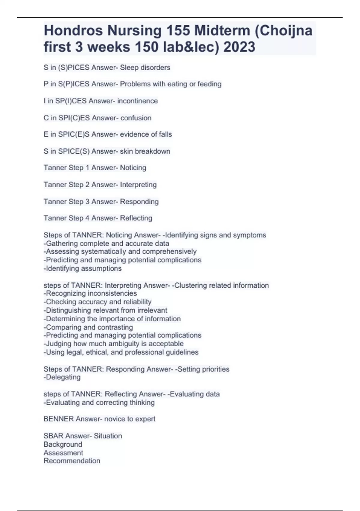 Hondros Nursing 155 Midterm (Choijna first 3 weeks 150 lab&lec) 2023 ...