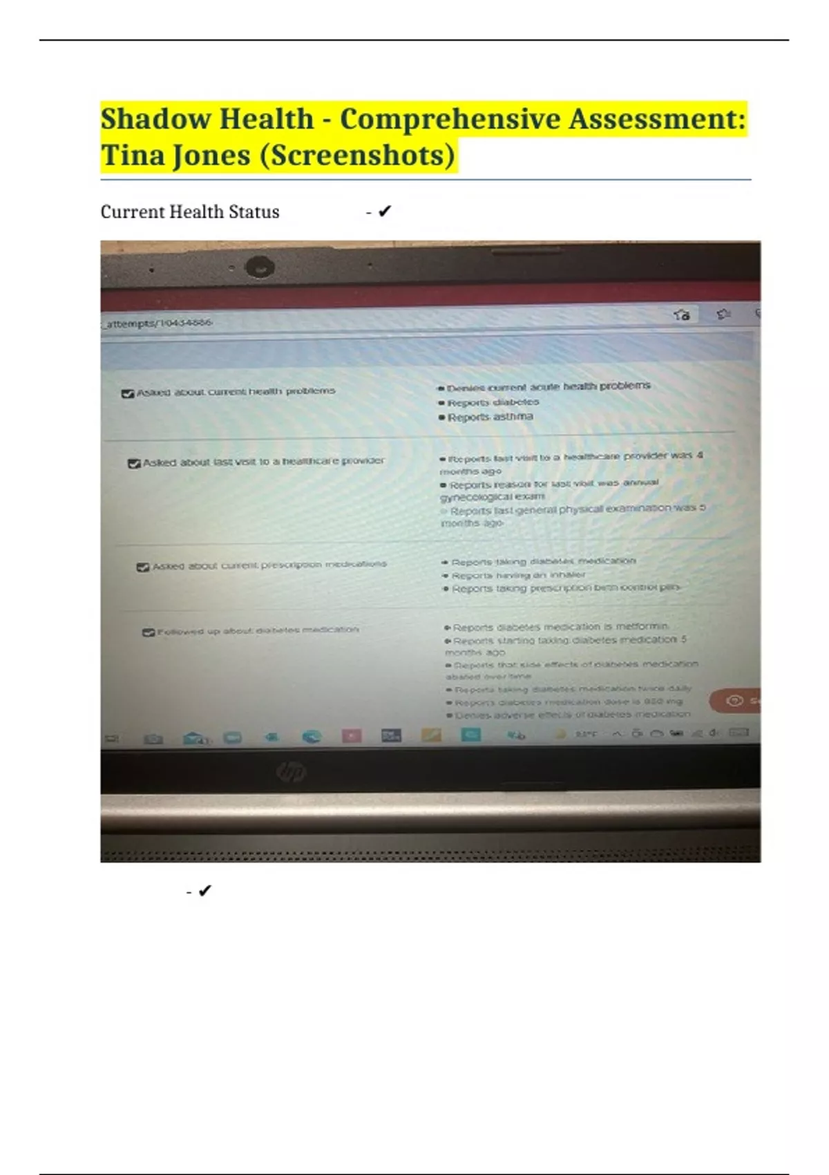Shadow Health - Comprehensive Assessment: Tina Jones (Screenshots ...