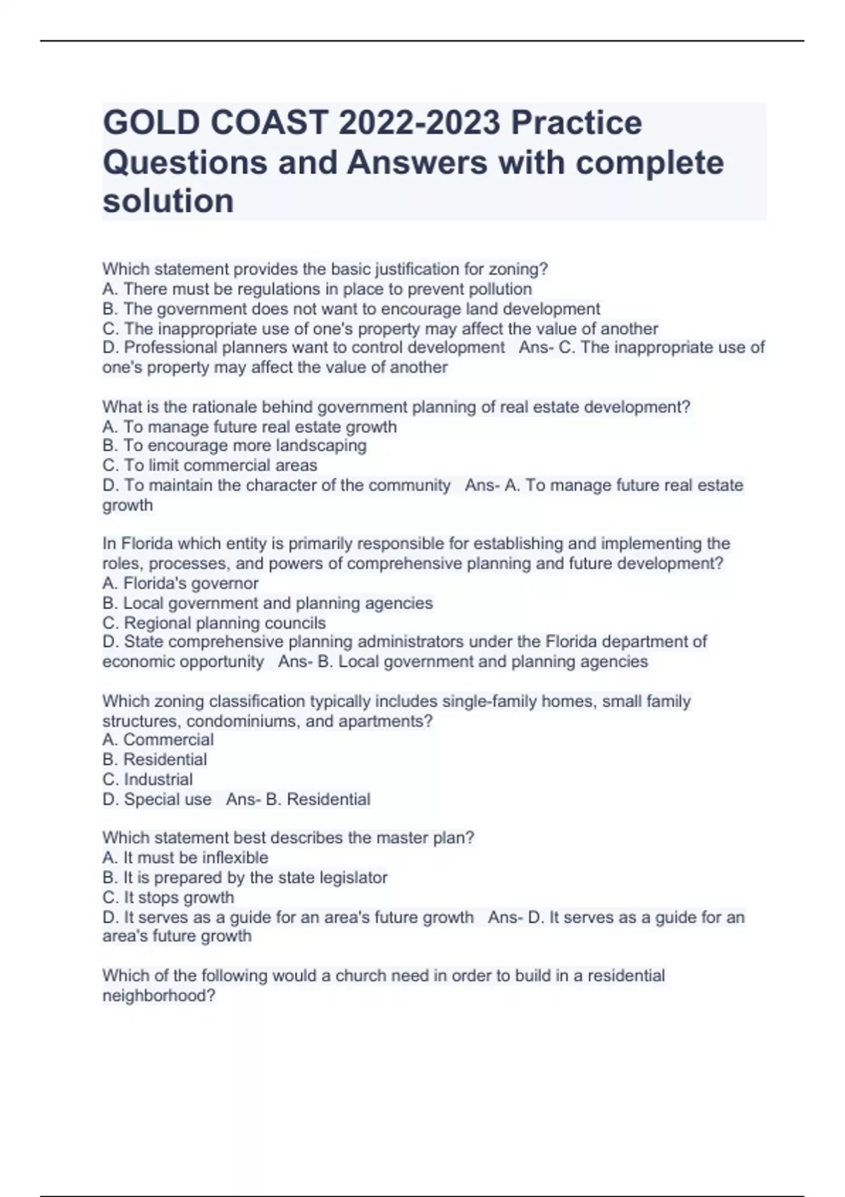 GOLD COAST Practice Questions and Answers with complete solution - Gold ...