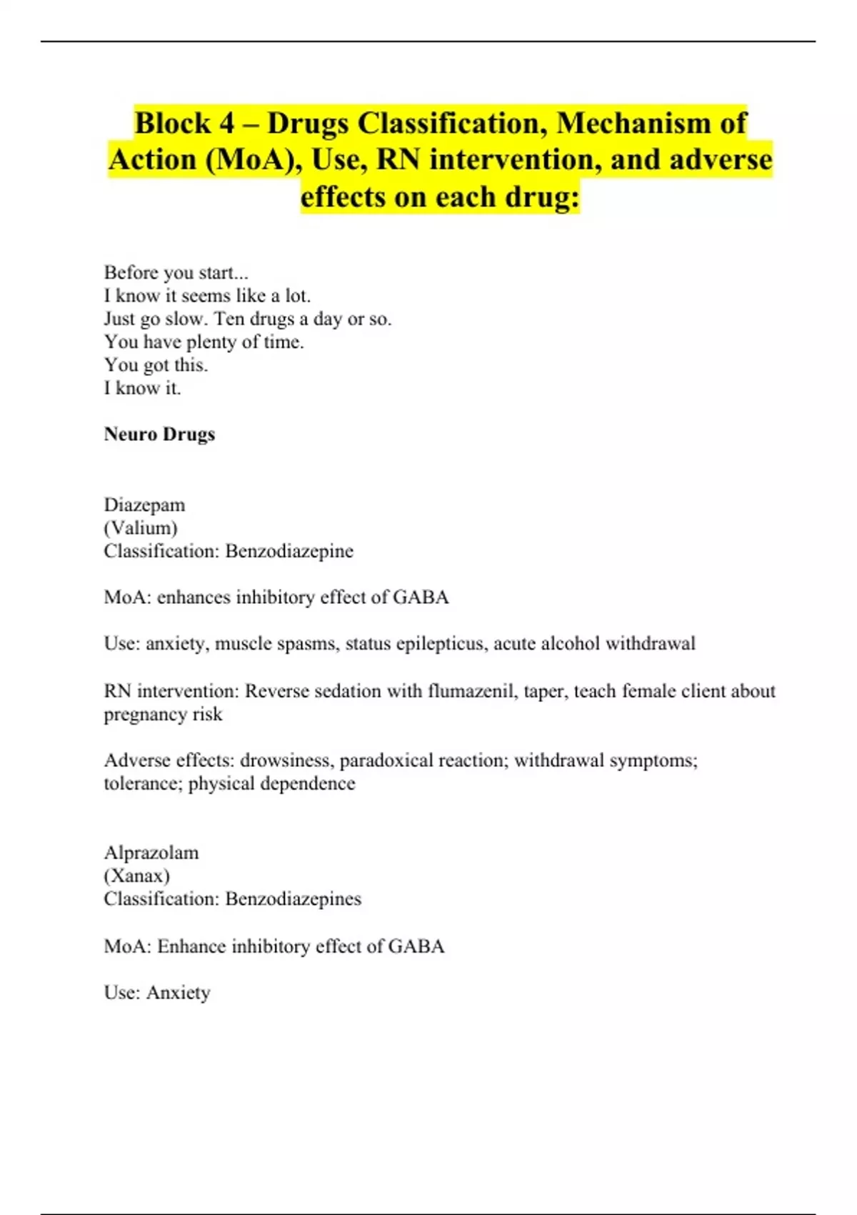 Block 4 – Drugs Classification, Mechanism of Action (MoA), Use, RN ...