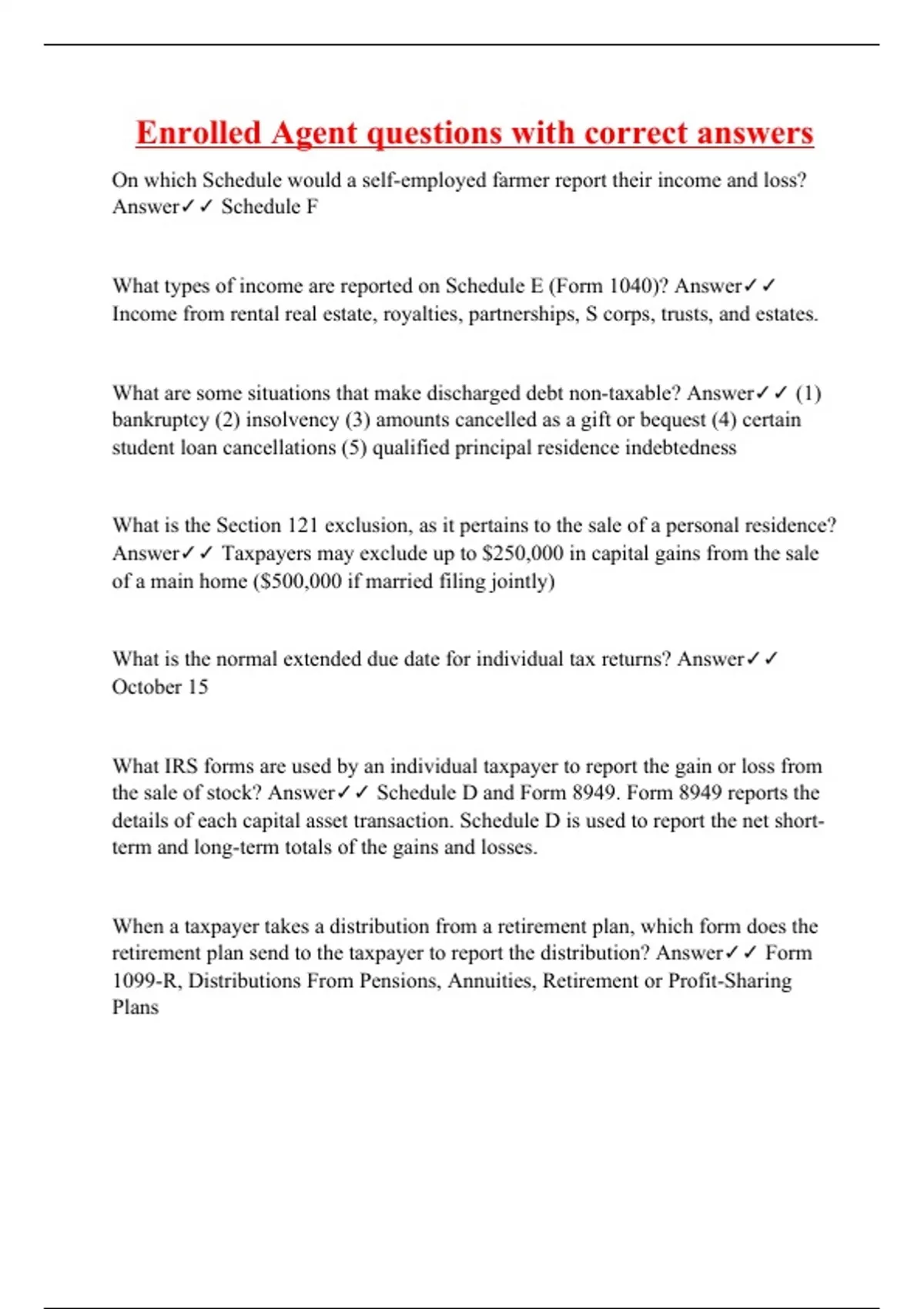 Enrolled Agent questions with correct answers - EA - Enrolled Agent ...