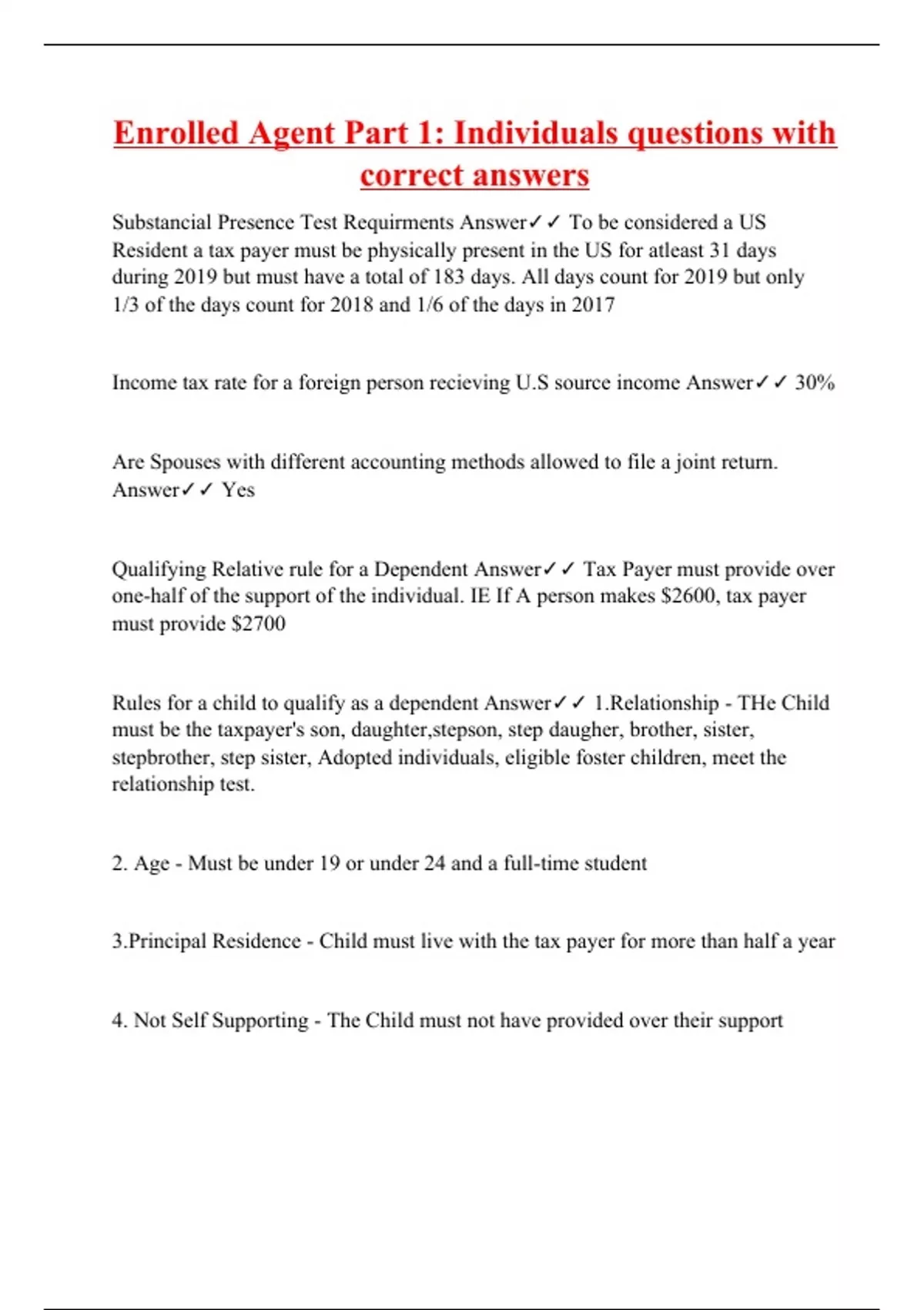 Enrolled Agent Part 1: Individuals questions with correct answers - EA ...