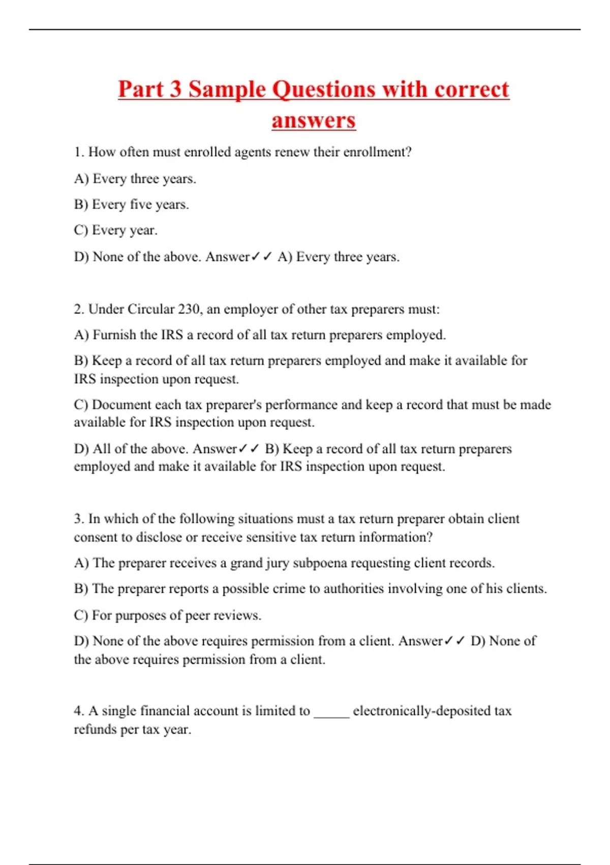 Part 3 Sample Questions with correct answers - EA - Enrolled Agent ...