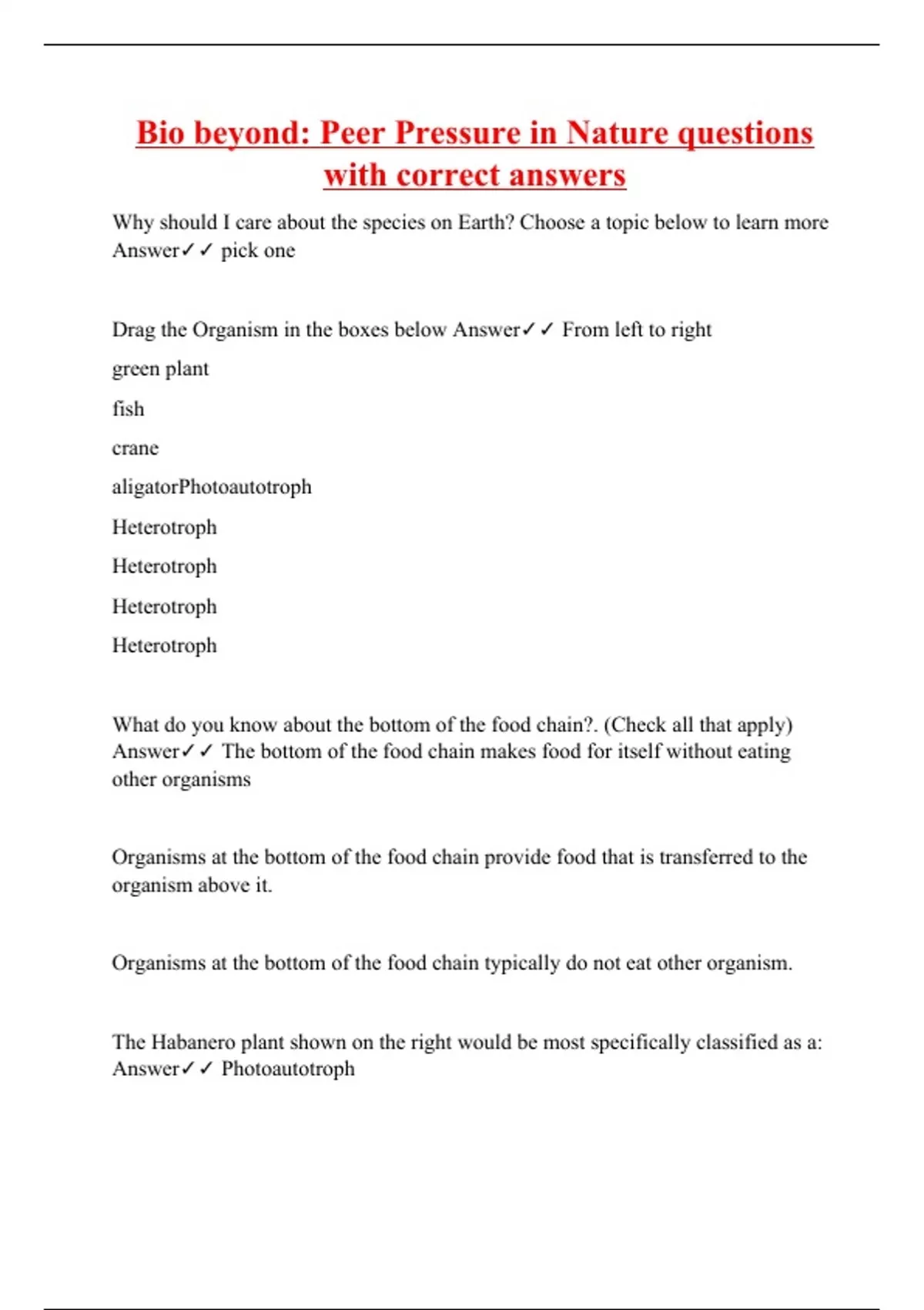 Bio beyond: Peer Pressure in Nature questions with correct answers ...