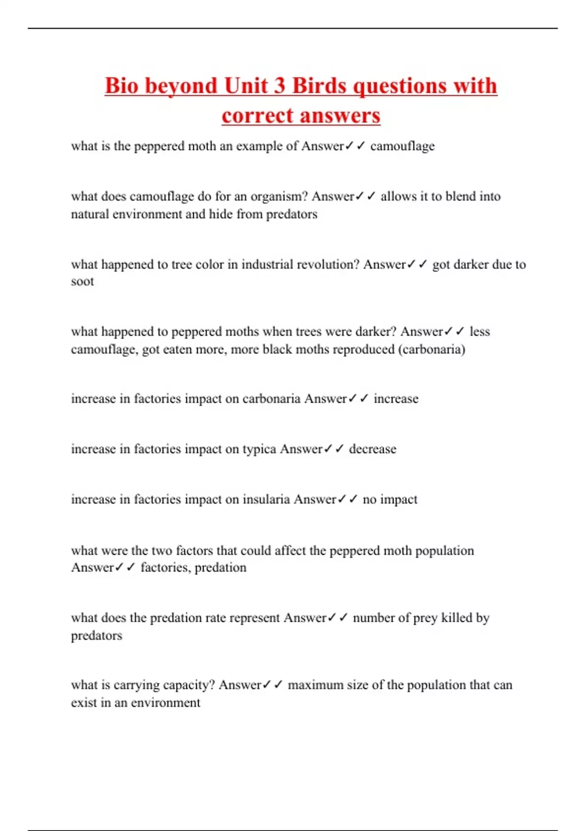 Bio beyond Unit 3 Birds questions with correct answers - Bio beyond ...