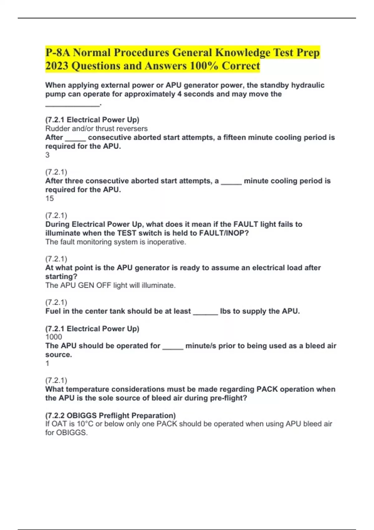 P-8A Normal Procedures General Knowledge Test Prep 2023 Questions and ...