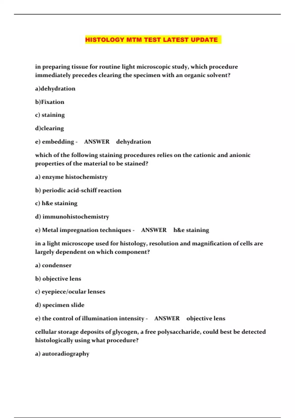 HISTOLOGY MTM TEST LATEST UPDATE - HISTOLOGY MTM - Stuvia US