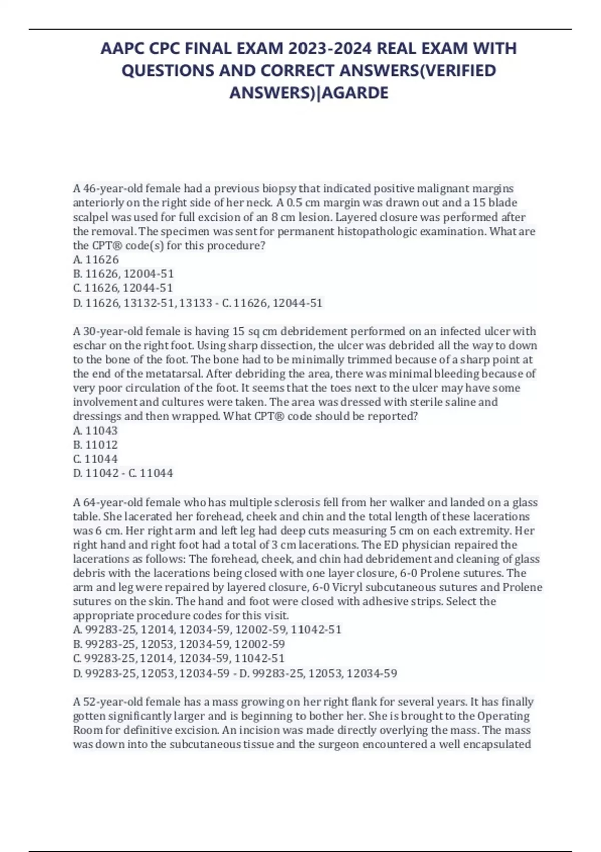 AAPC CPC FINAL EXAM REAL EXAM WITH QUESTIONS AND CORRECT ANSWERS ...