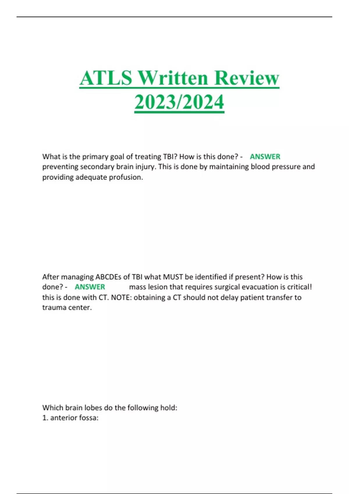 ATLS test Exam 2023 with complete solutions - ATLS - Stuvia US