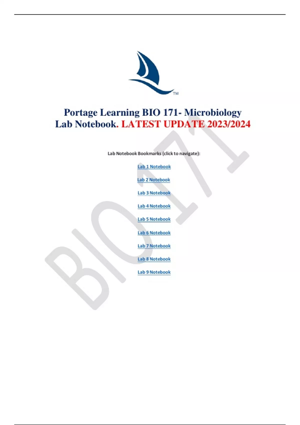 Portage Learning BIO 171- Microbiology Lab Notebook. LATEST UPDATE 2023 ...