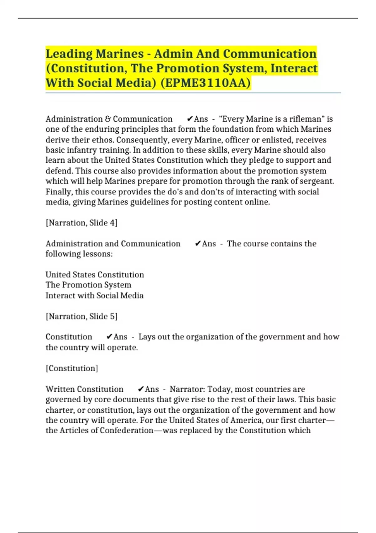 Leading Marines - Admin And Communication (Constitution, The Promotion ...