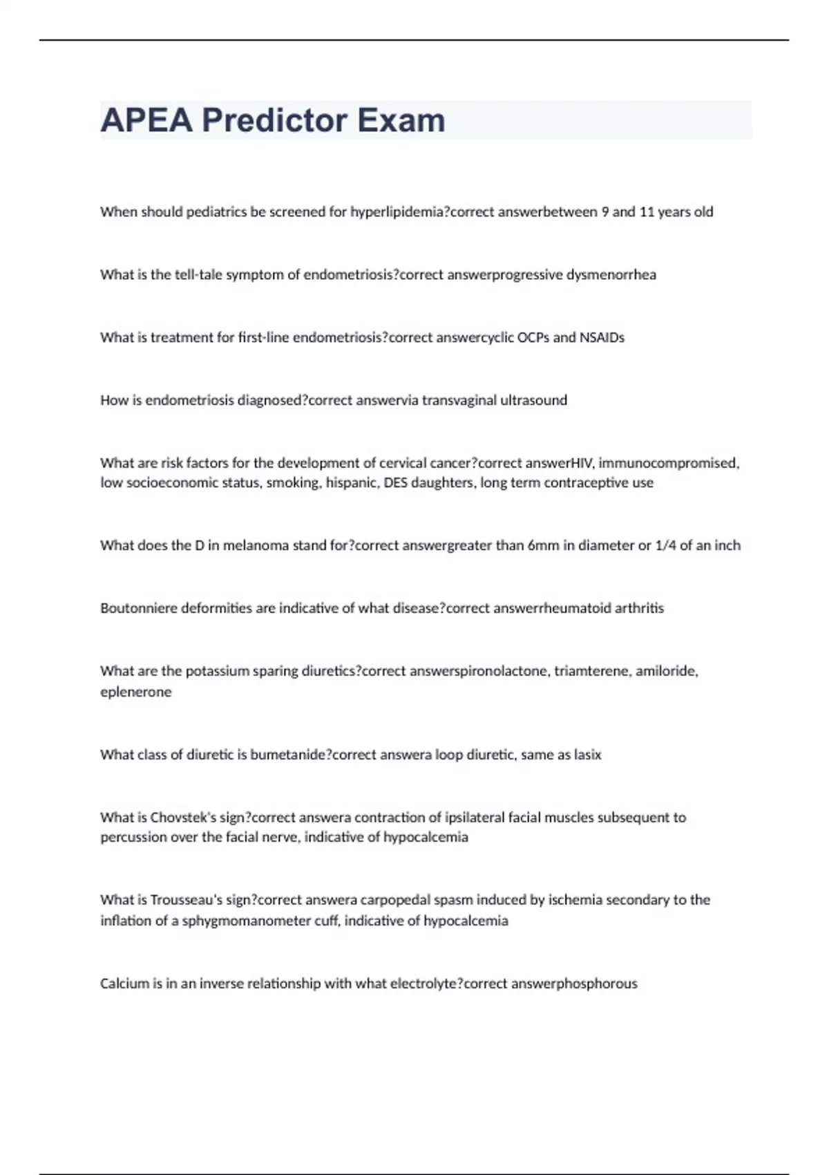APEA Predictor Exam 2023 with correct answers - Apea - Stuvia US