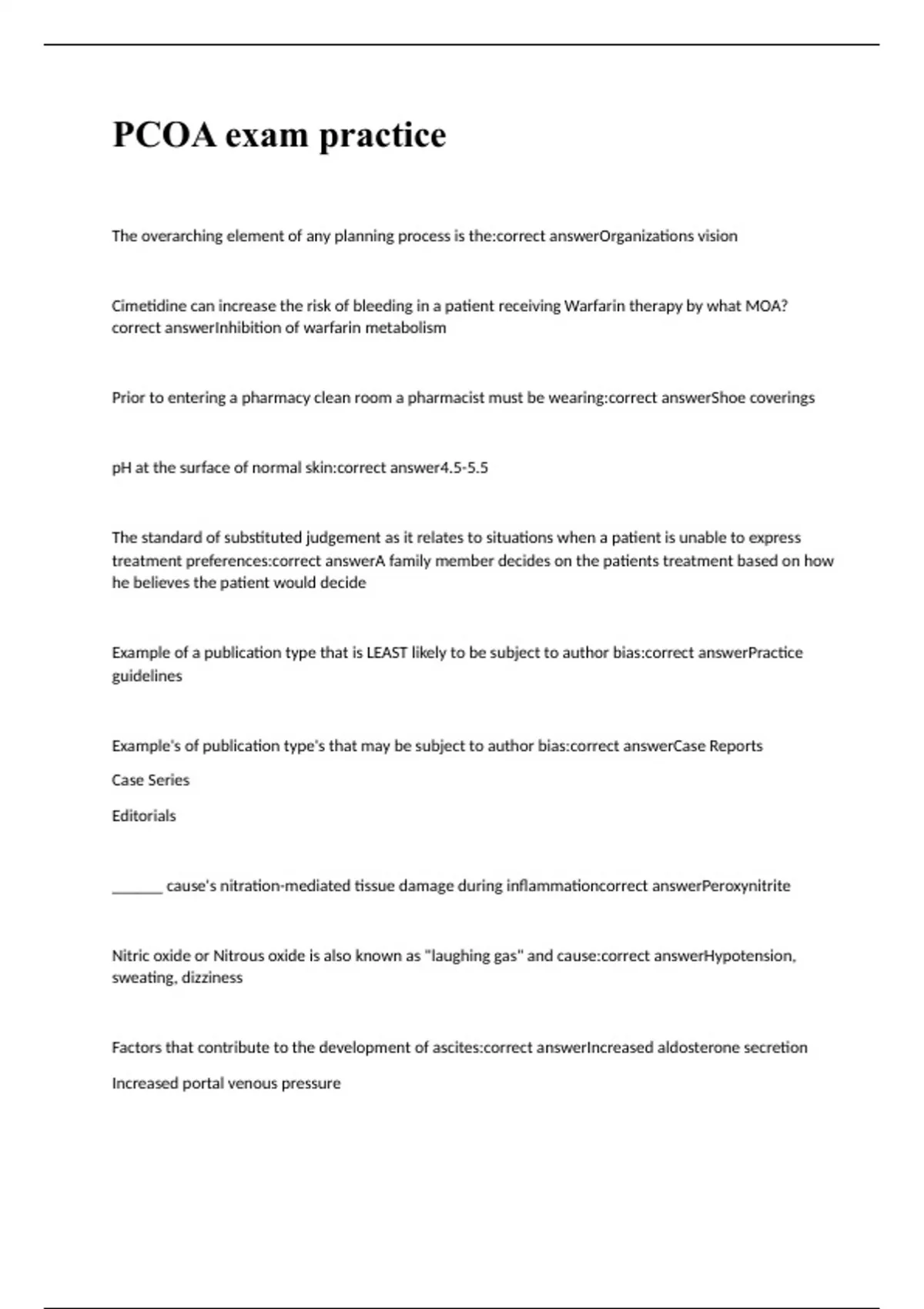 PCOA exam practice questions with complete solutions - PCOA - Stuvia US