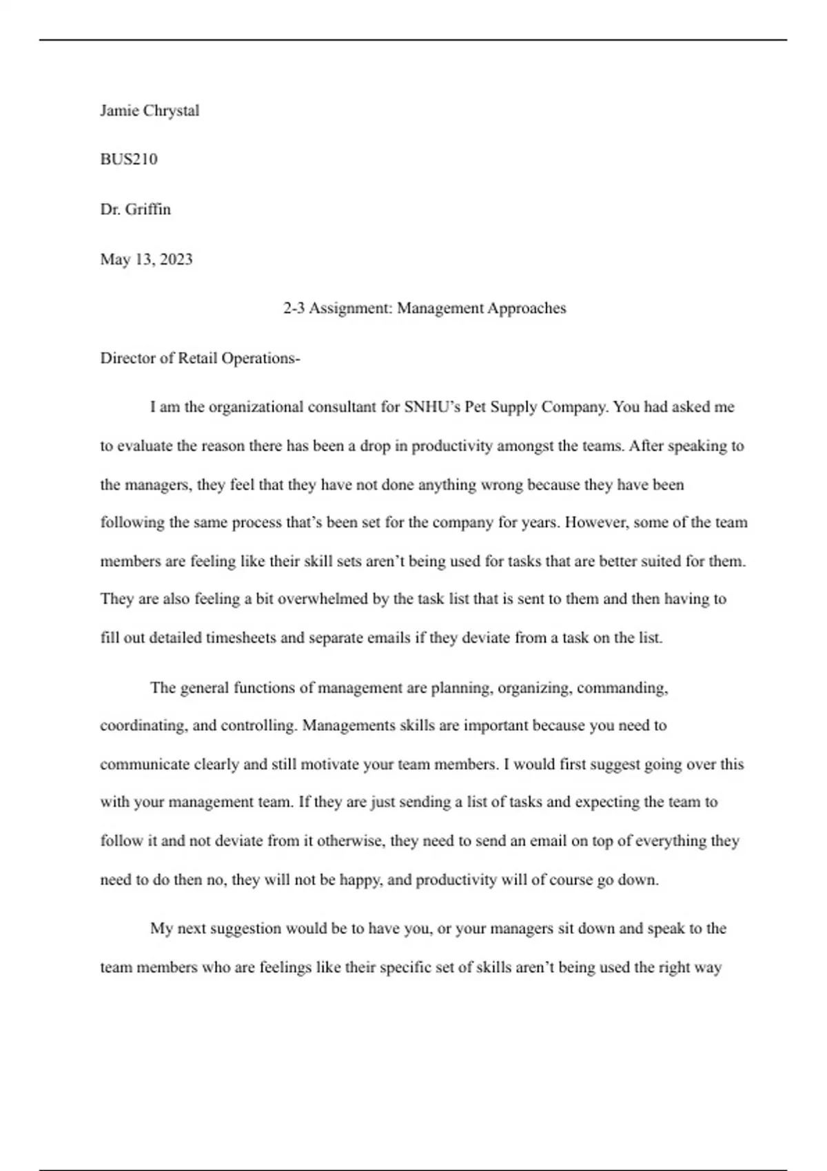 Module 2-3 Assignment: Management Approaches - Bus 210 - Stuvia US