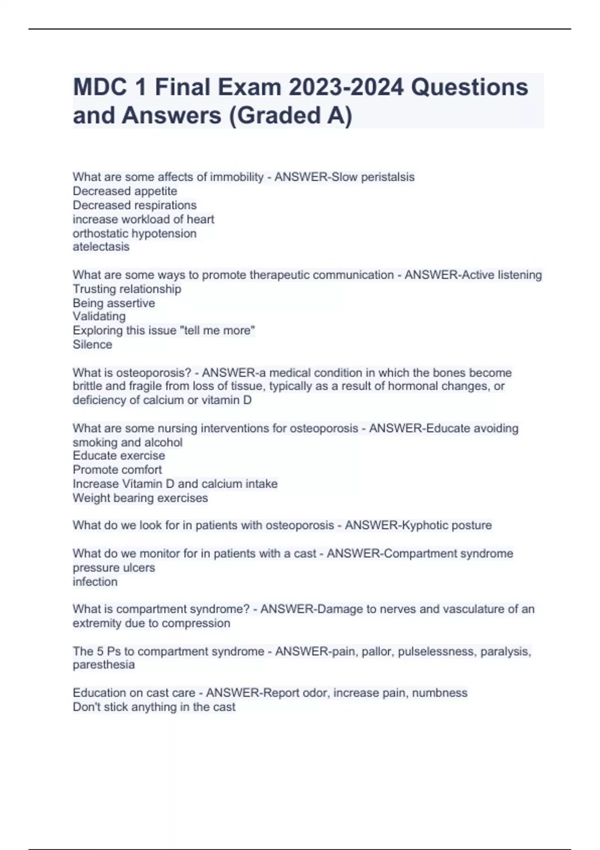 MDC 1 Final Exam Questions and Answers (Graded A) - MDC 1 - Stuvia US