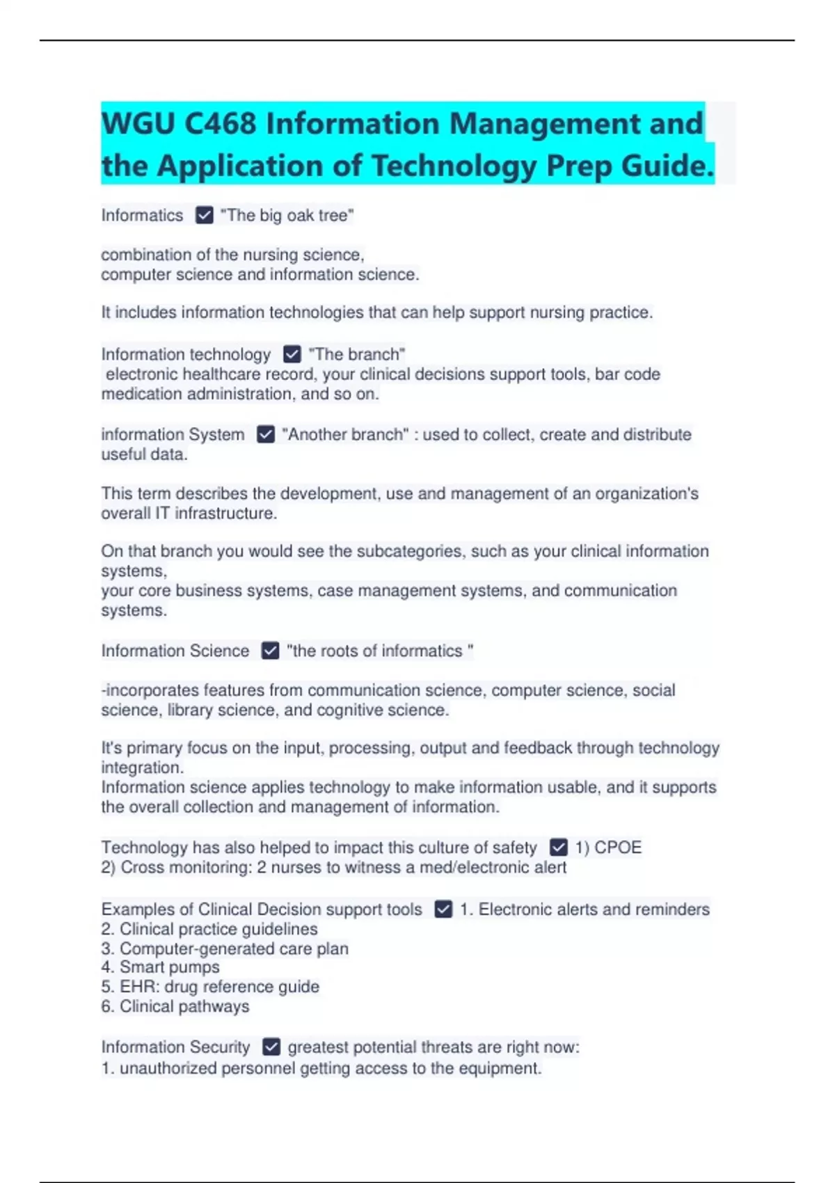 WGU C468 Information Management and the Application of Technology Prep ...