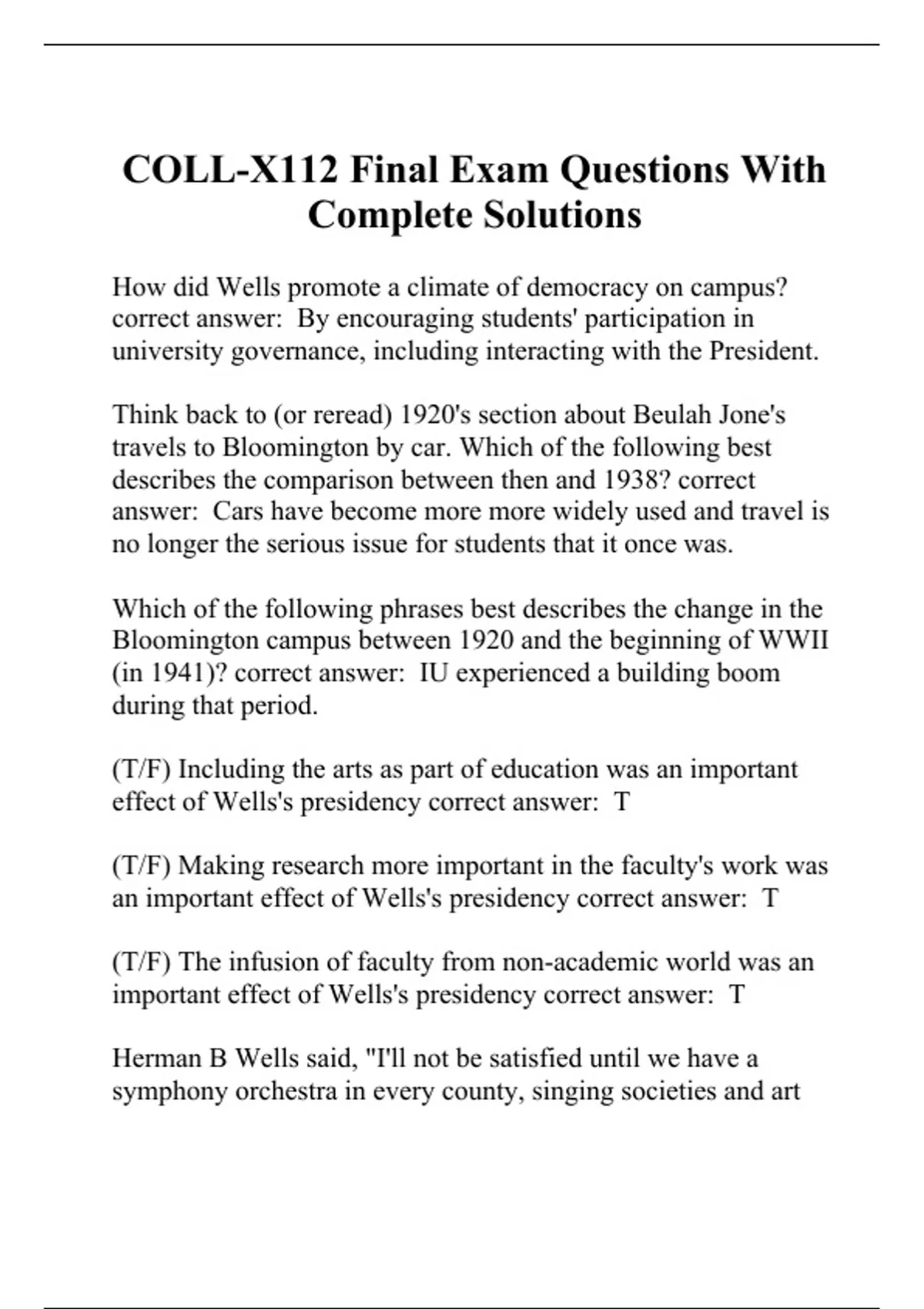 COLL-X112 Final Exam Questions With Complete Solutions - COLL-X112 - Stuvia US