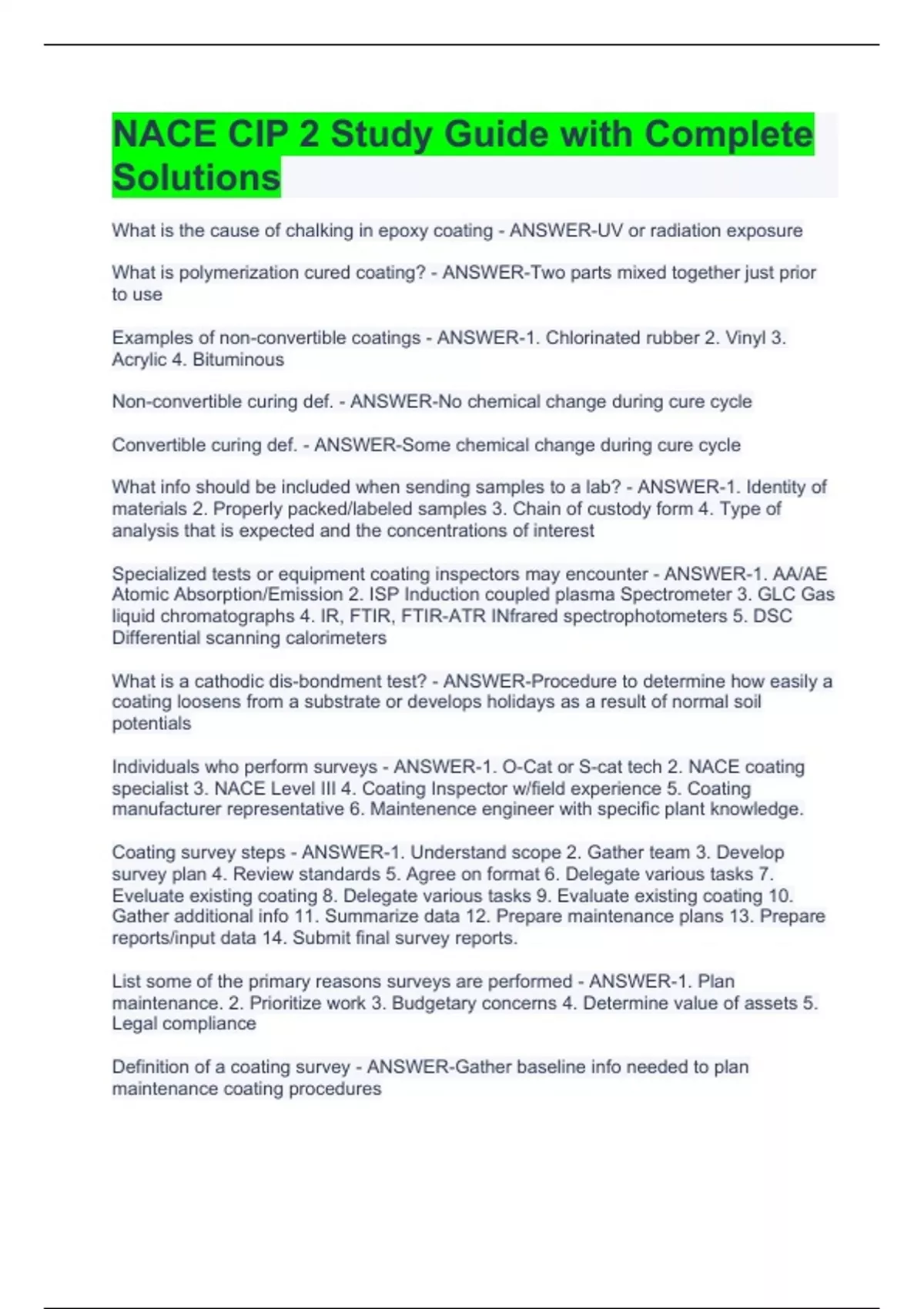 NACE CIP 2 Study Guide with Complete Solutions - NACE CIP 2 - Stuvia US