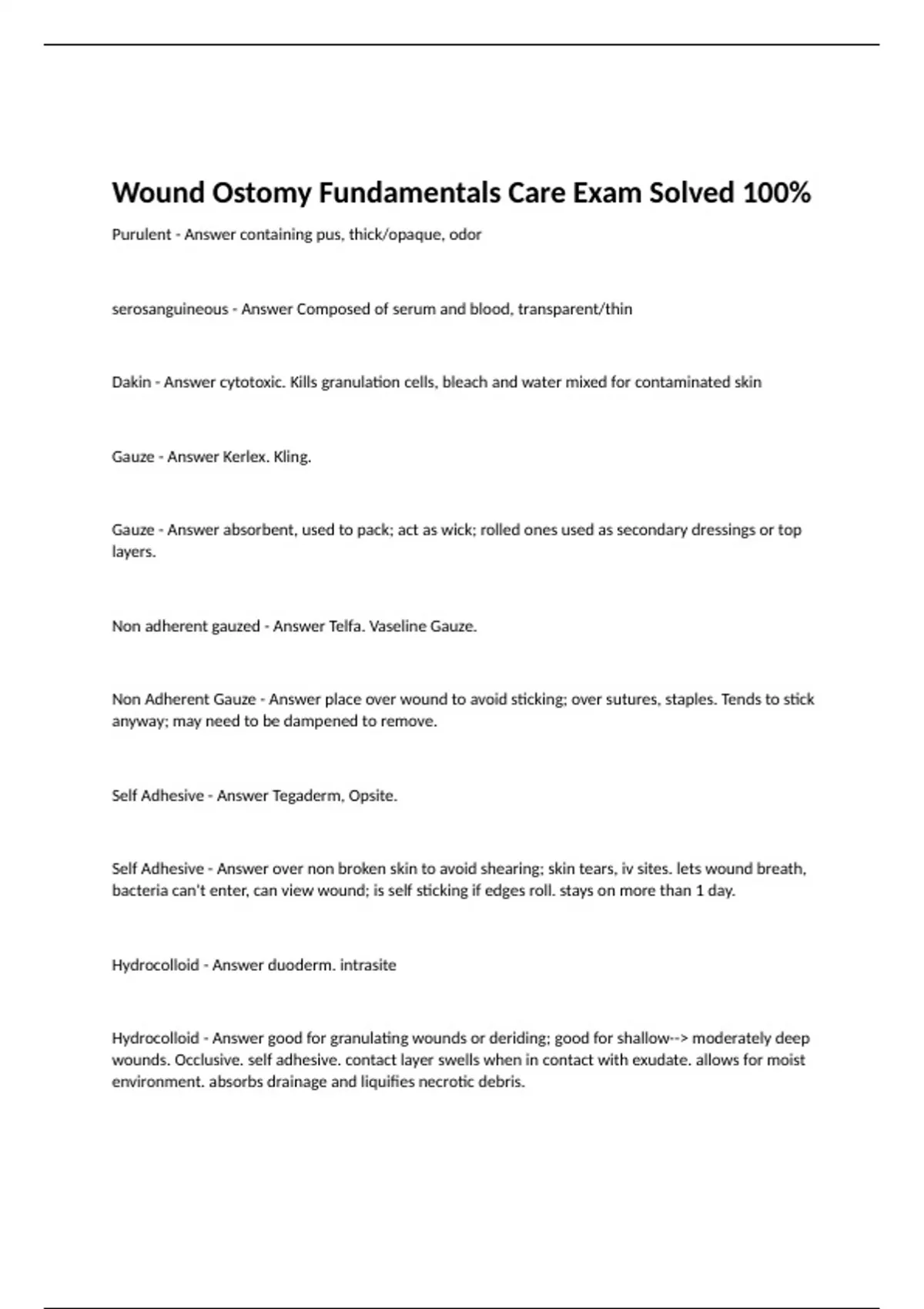 Wound Ostomy Fundamentals Care Exam Solved 100% - Wound Ostomy - Stuvia US