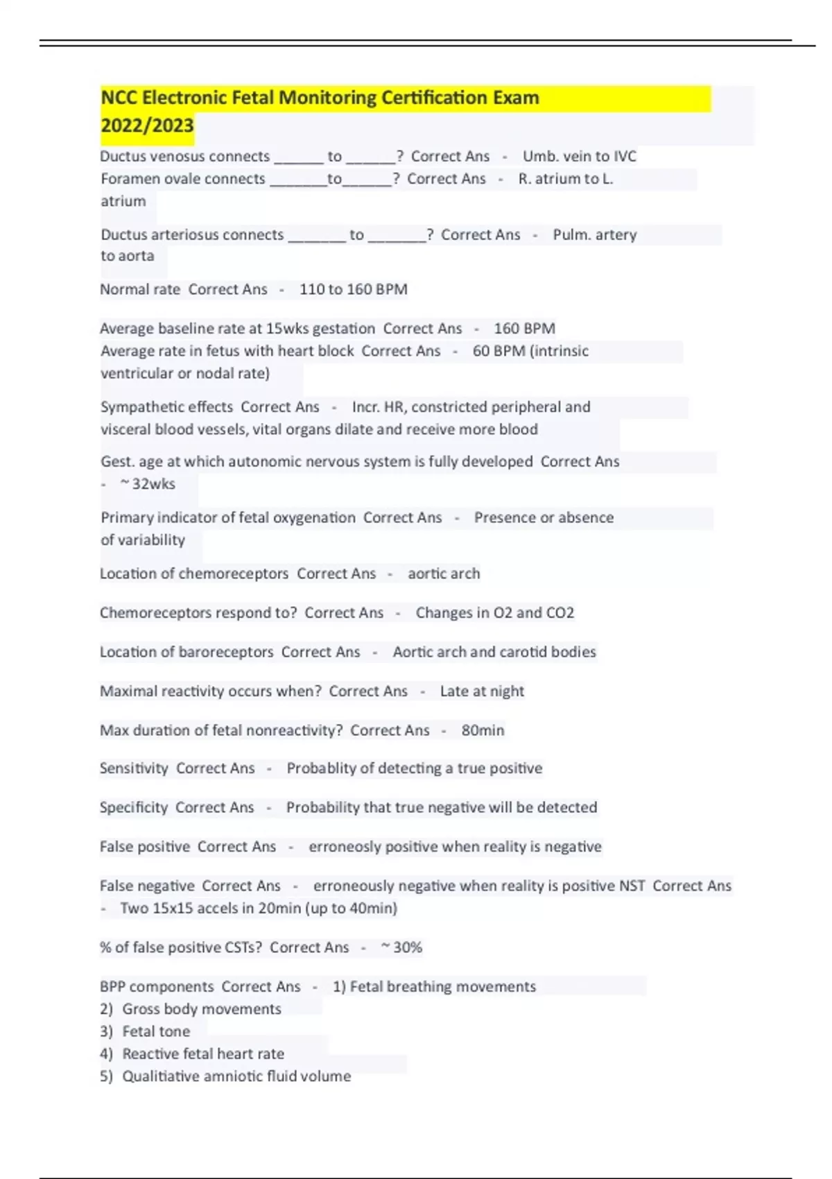 NCC Electronic Fetal Monitoring Certification Exam 2023 - Nursing ...