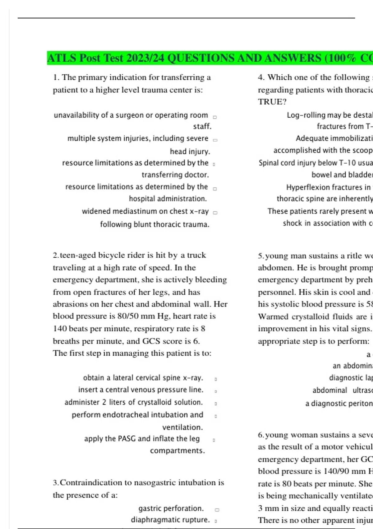 ATLS Post Test 2023 24 QUESTIONS AND ANSWERS 100 CORRECT ATLS atls-post-test-2023-24-questions-and-answers-100-correct-atls