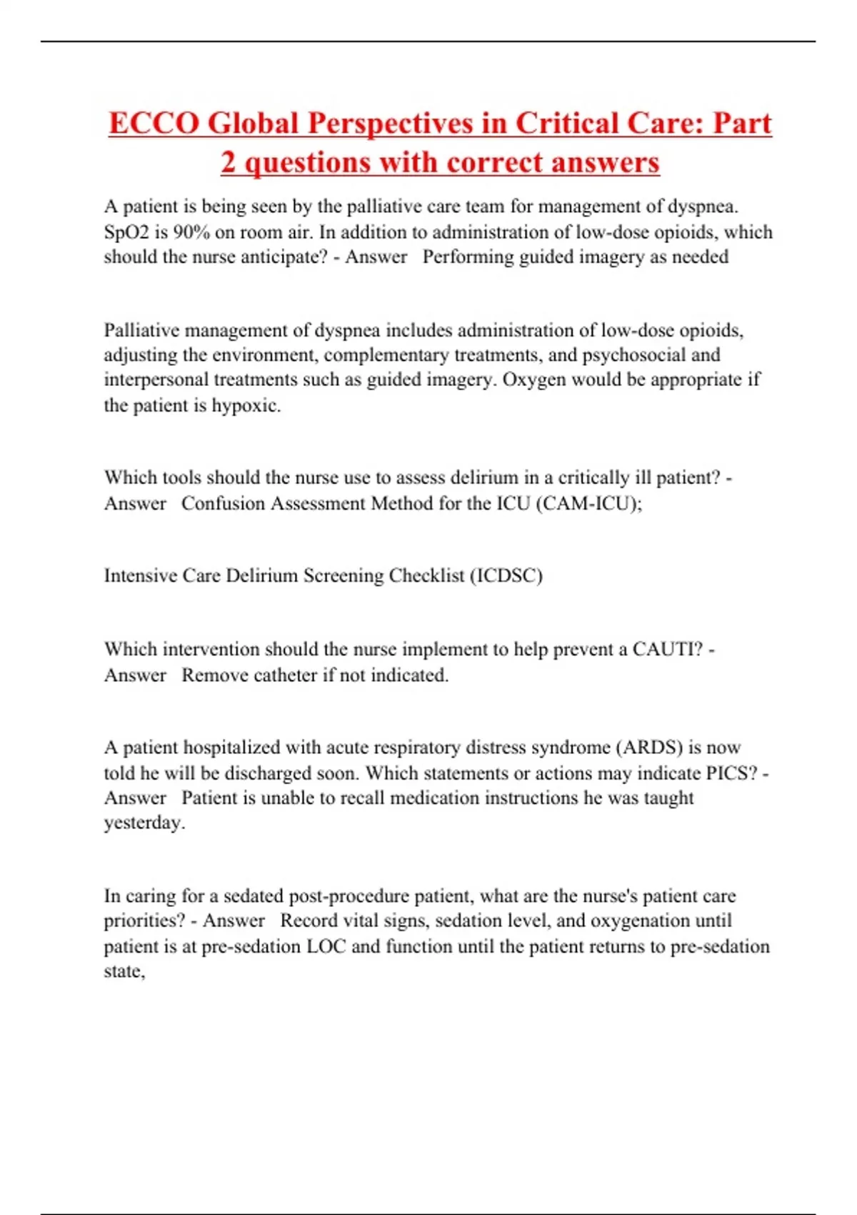 ECCO Global Perspectives in Critical Care: Part 2 questions with ...