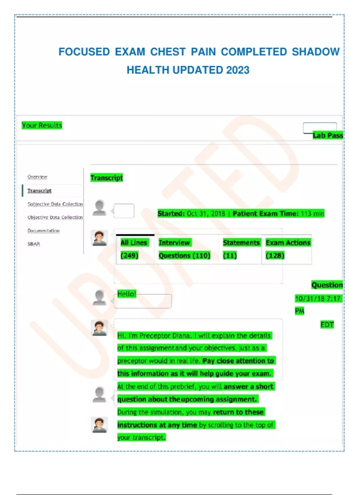 FOCUSED EXAM CHEST PAIN COMPLETED SHADOW HEALTH UPDATED 2023 - FOCUSED ...